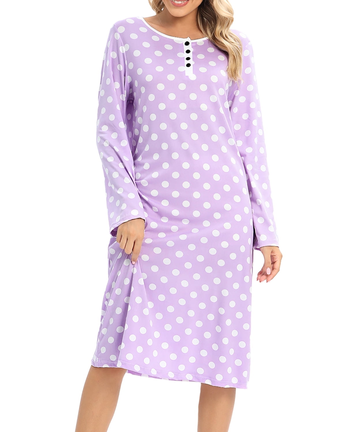 WBQ Women's Nightgown Sleepshirts Long Sleeve Comfy Nightshirt Crewneck ...