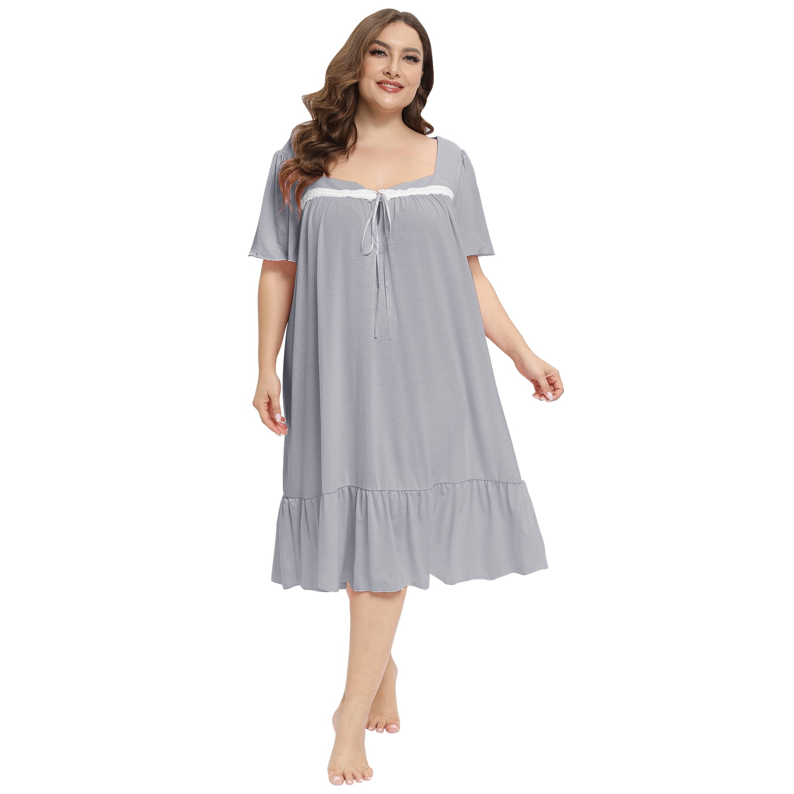 WBQ Women's Plus Size Nightgown Square Neck Dress Short Sleeve ...