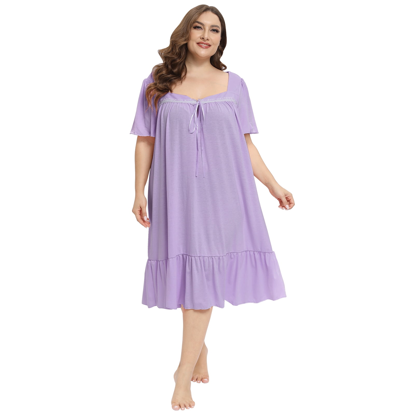 WBQ Women's Plus Size Nightgown Square Neck Dress Short Sleeve ...