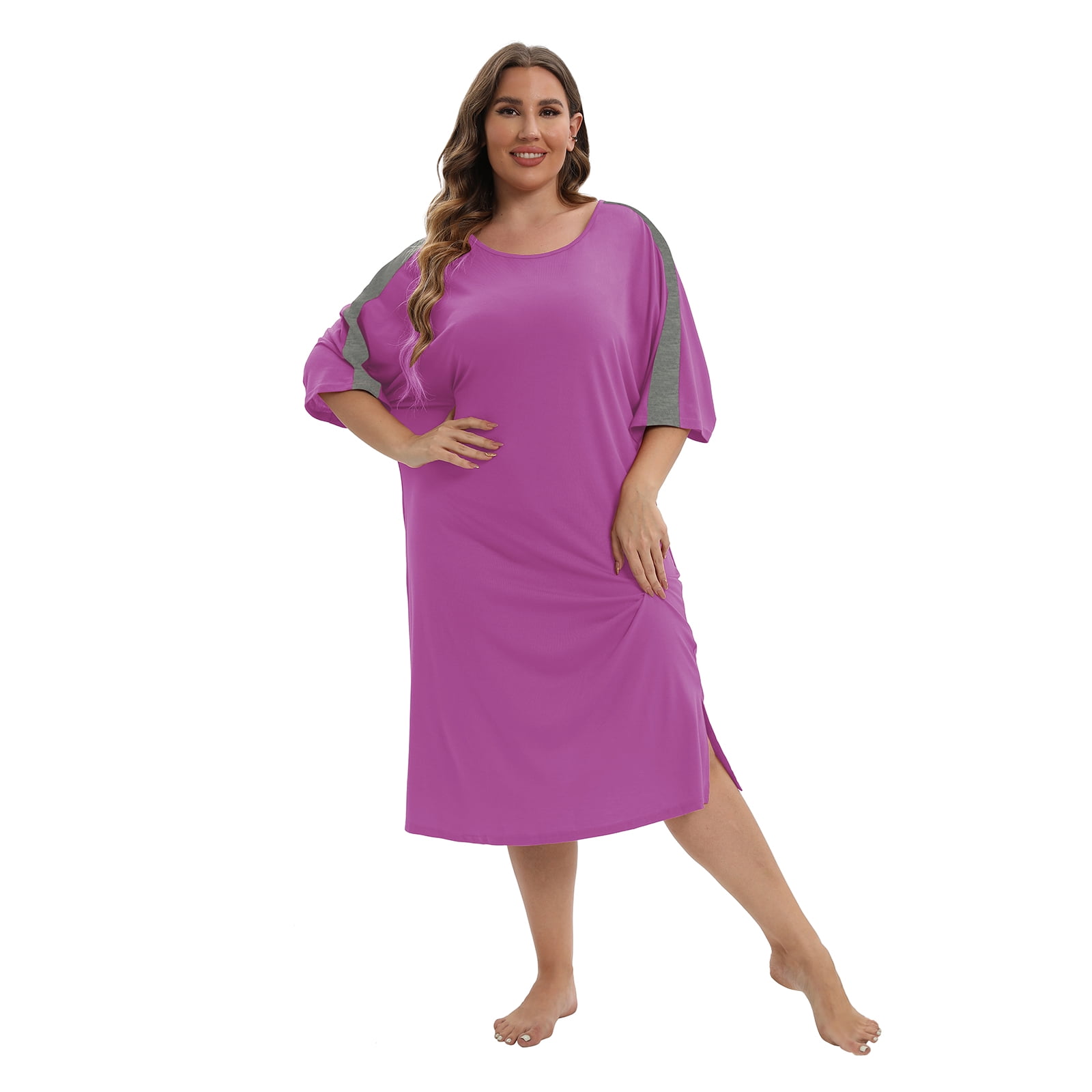 WBQ Womens Plus Size Nightgowns Short Sleeve Nightshirt Round Neck ...