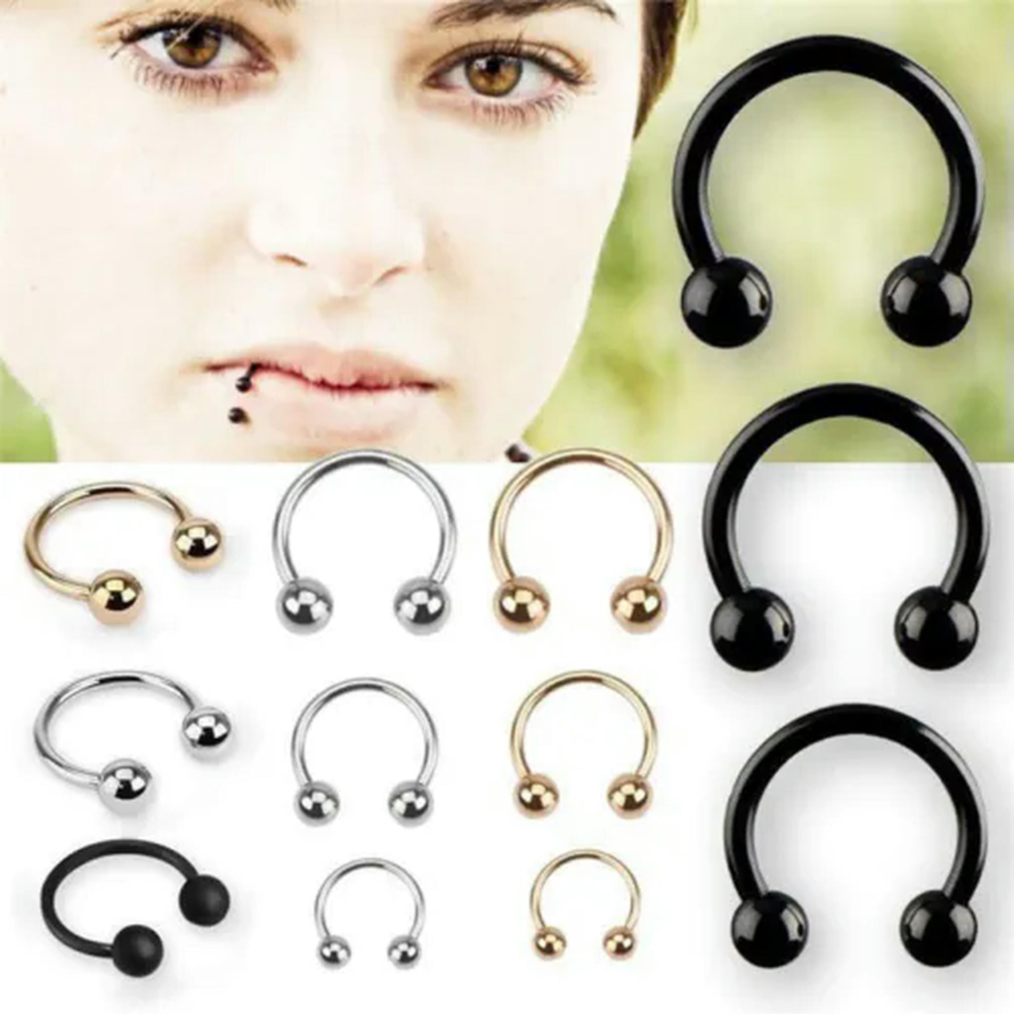 WBQF 10PCS Stainless Steel Horseshoe Bar Lip Nose Septum Ear Ring Stud ...