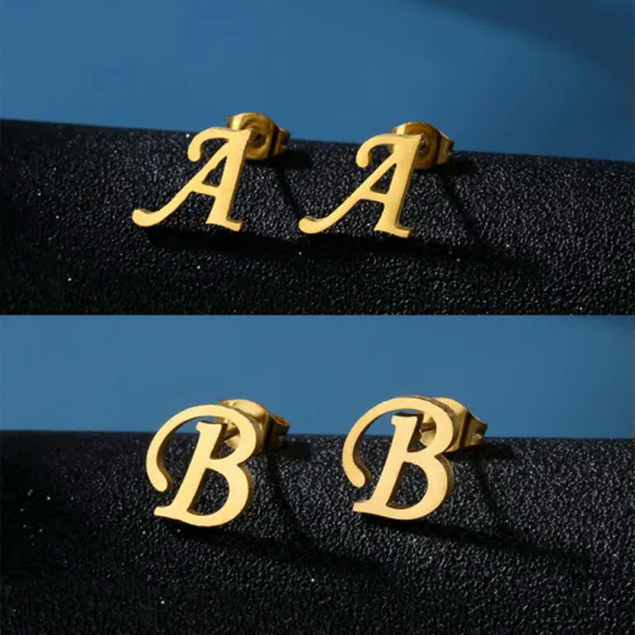 WBQF 1Pair Stainless Steel Lucky A-Z 26 Alphabet Letter Earring Stud ...