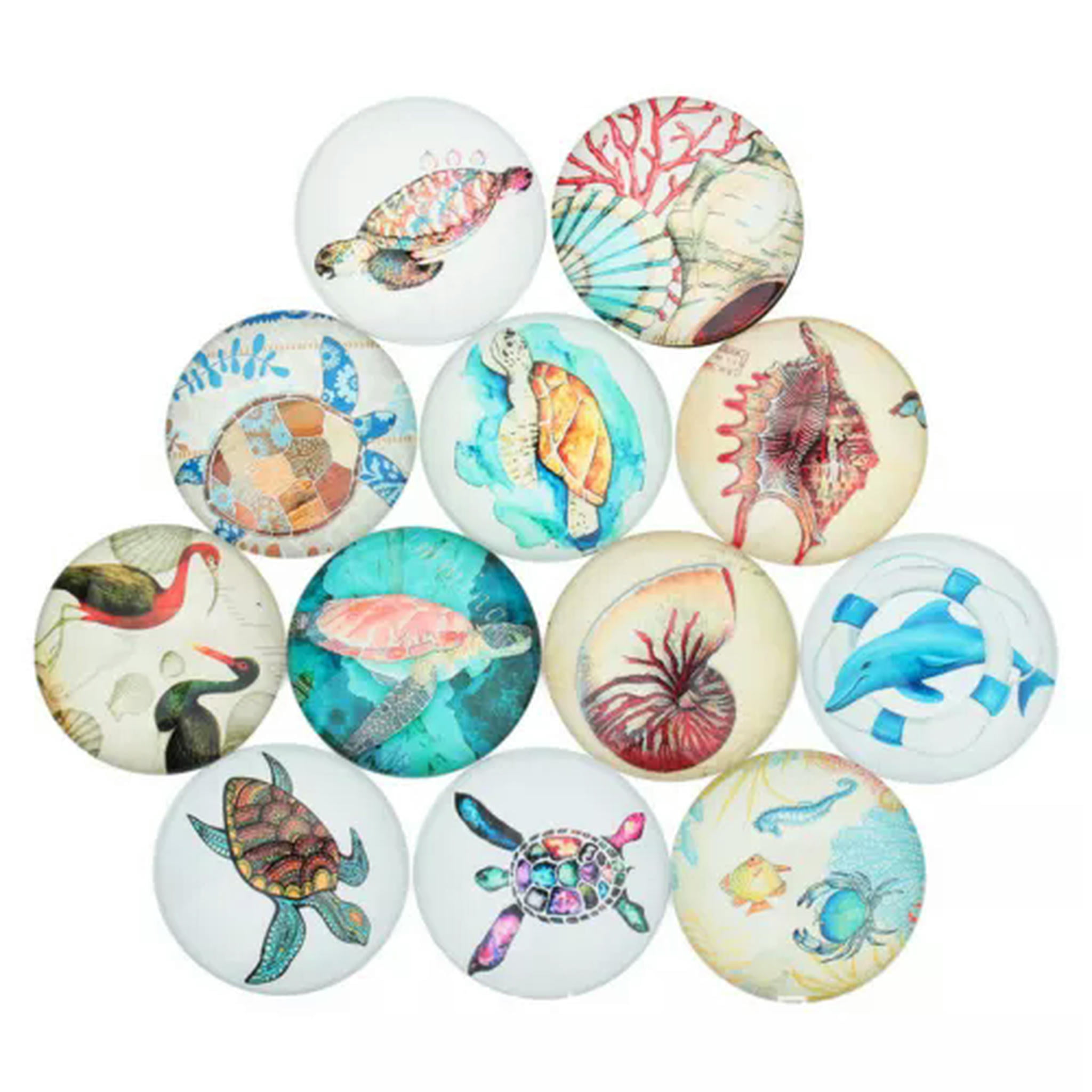 WBQF 20pcs Mixed Fish Turtle Shell Glass Flatback Cabs DIY Decor ...