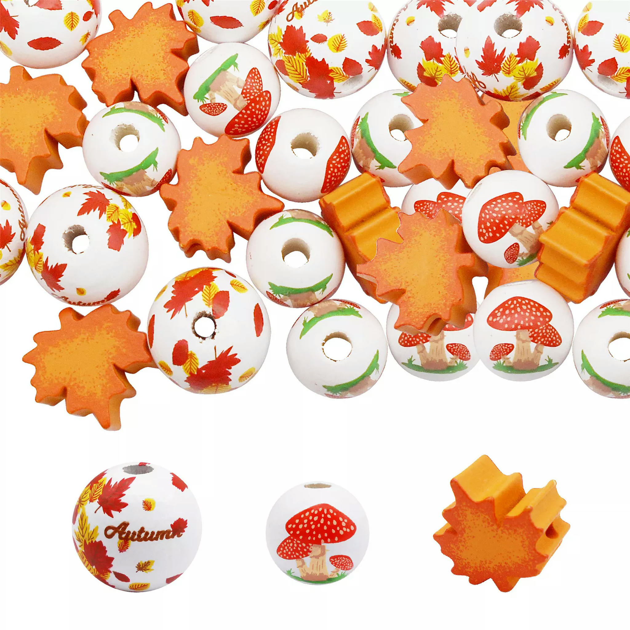 WBQF 30PCS Colorful Thanksgiving Day Maple Leaf Design Loose Bead for ...