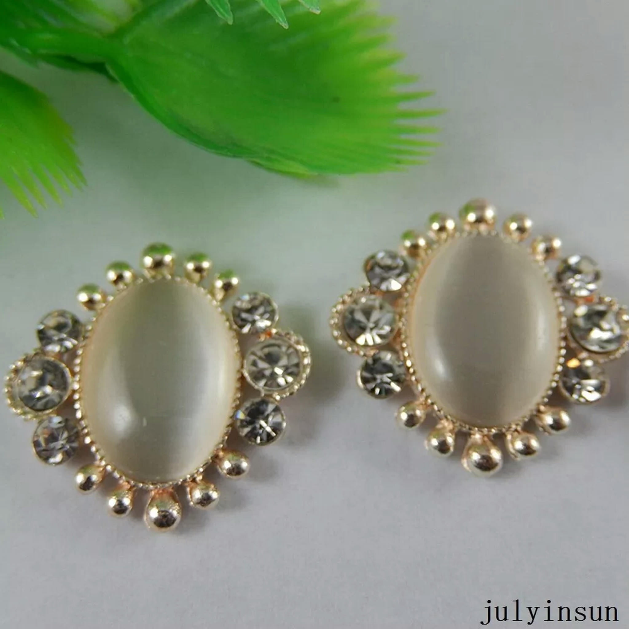 WBQF 5PCS Gold Tone Alloy Crystal Oval Shape Opal Decor Cabochon DIY ...