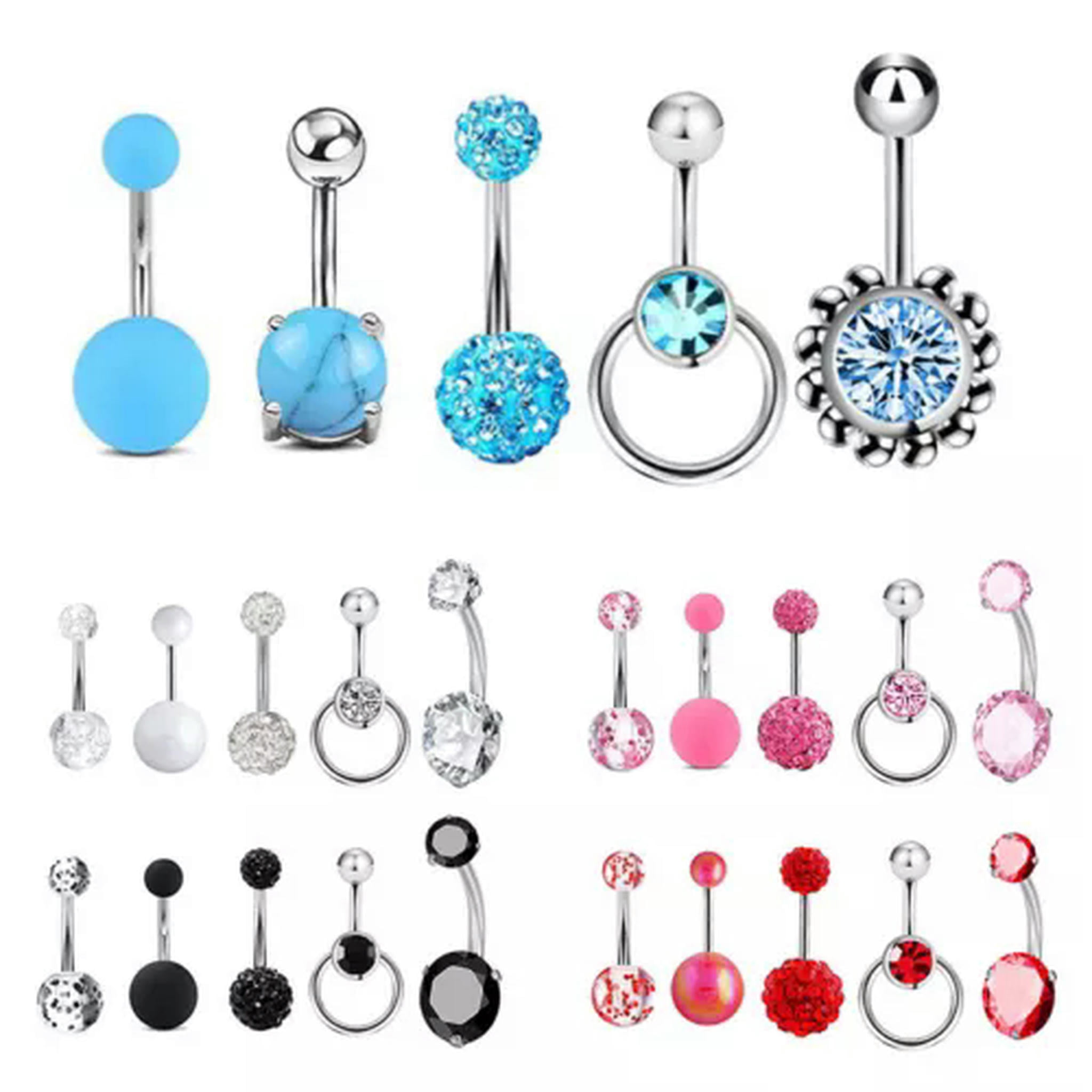 WBQF 5Pcs Crystal Shiny Navel BeIly Button Rings Women BarBeIl Body ...