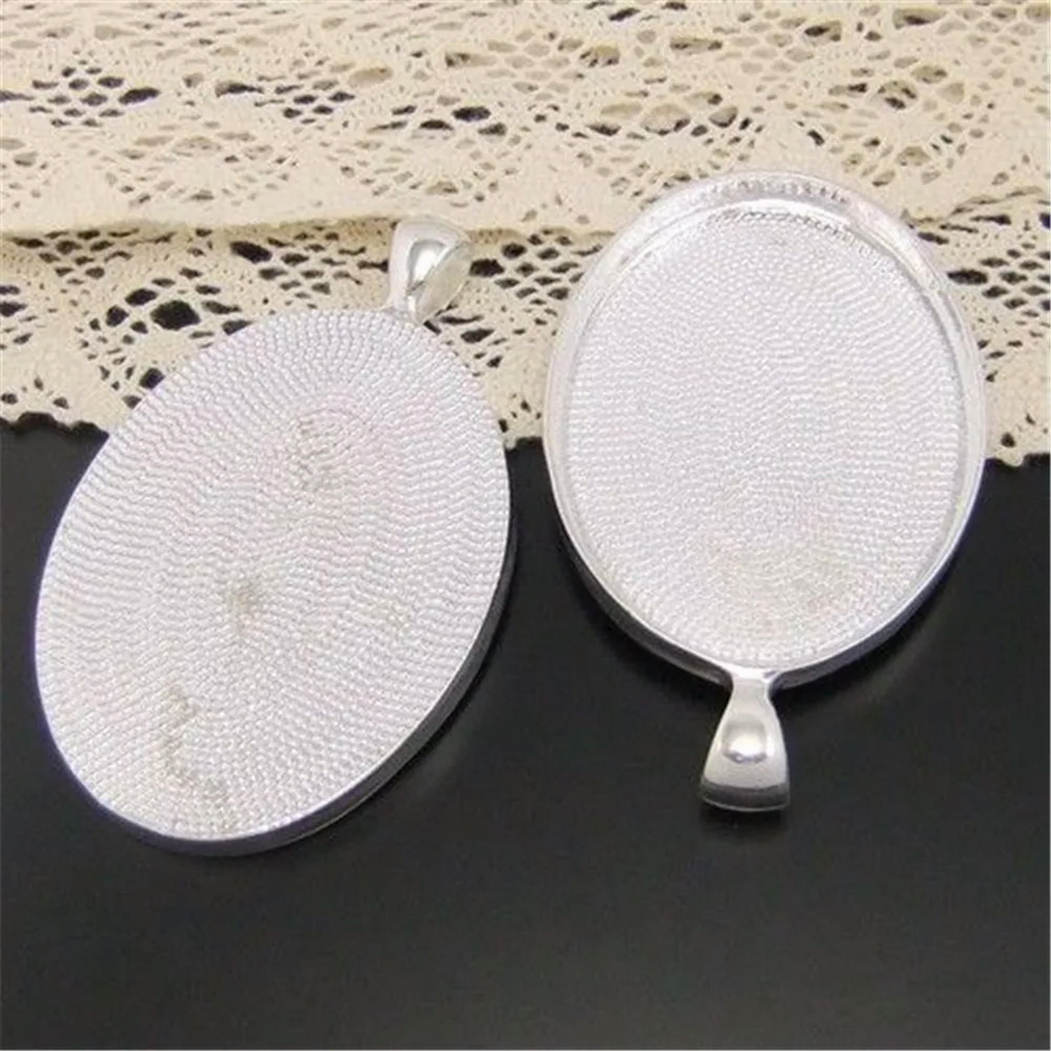 WBQF 5pcs Pack Silver Color Metal Oval Blank Bezels Pendants Charms ...