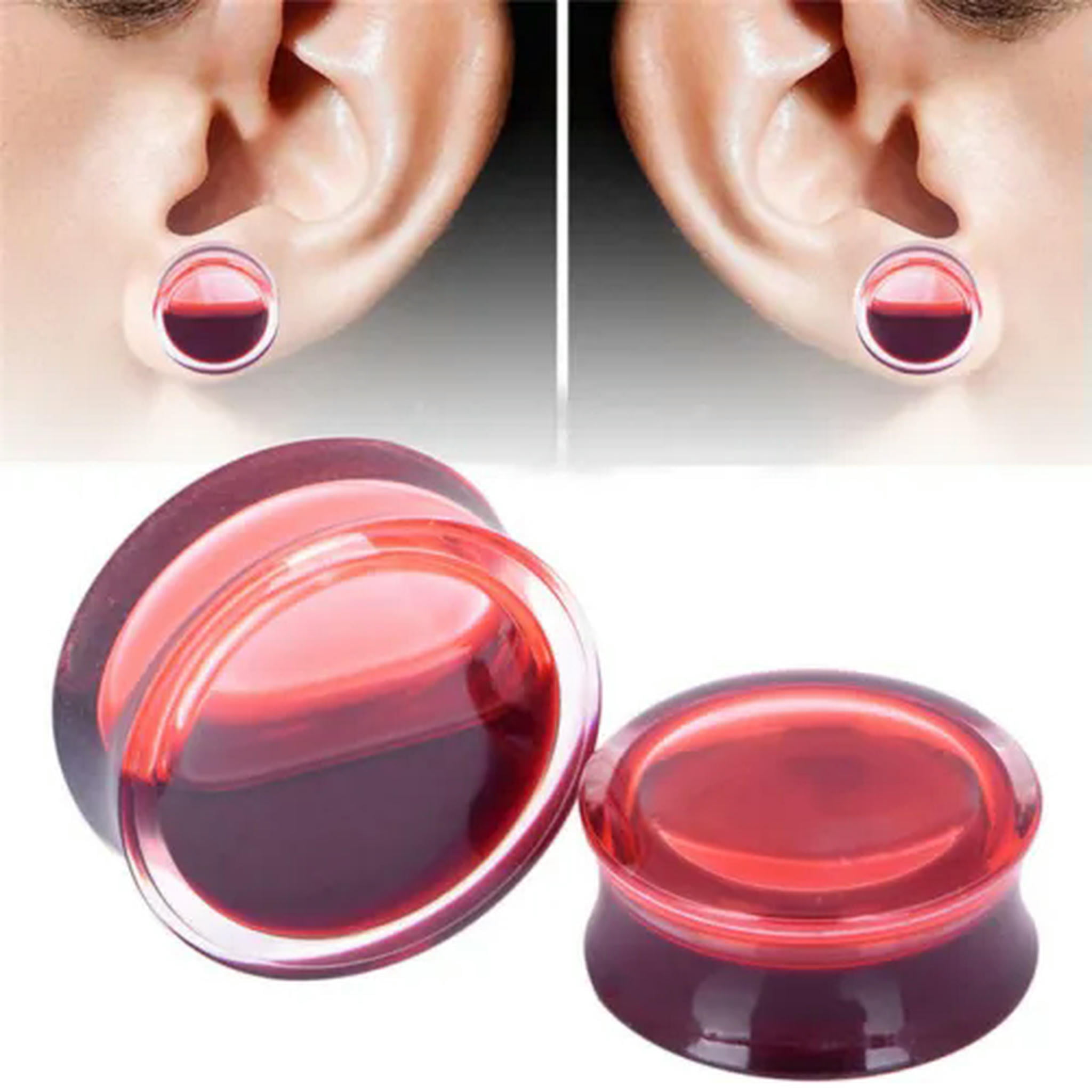 WBQF Blood Red Liquid Filled Ear Plugs Flesh Tunnels Earrings Saddle ...