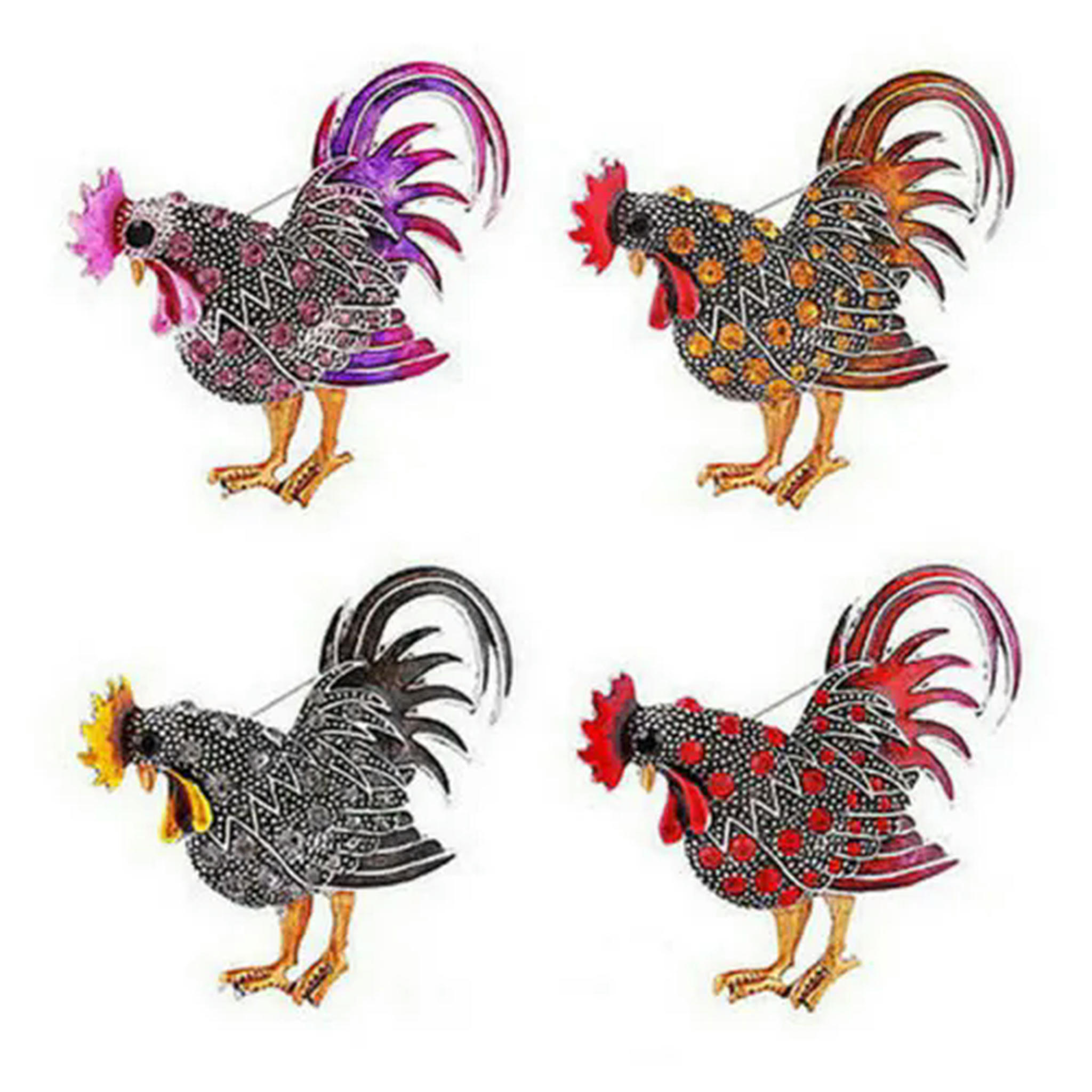 WBQF Chicken Rooster Hen Farm Animal Color Stone Crystal Brooch Pin ...