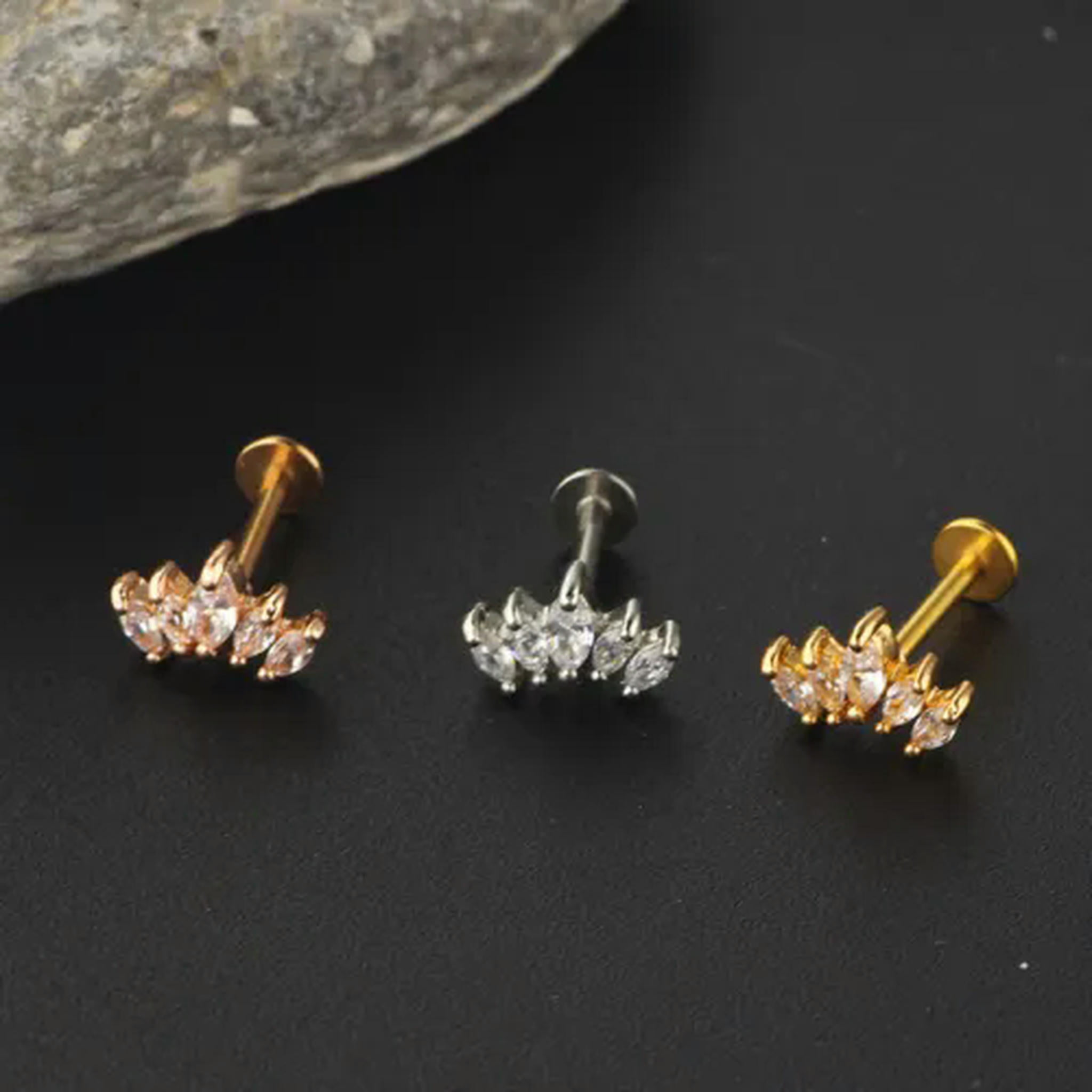 WBQF Ear Studs Cartilage Bars Earrings Stainless Steel Crystal Ear ...