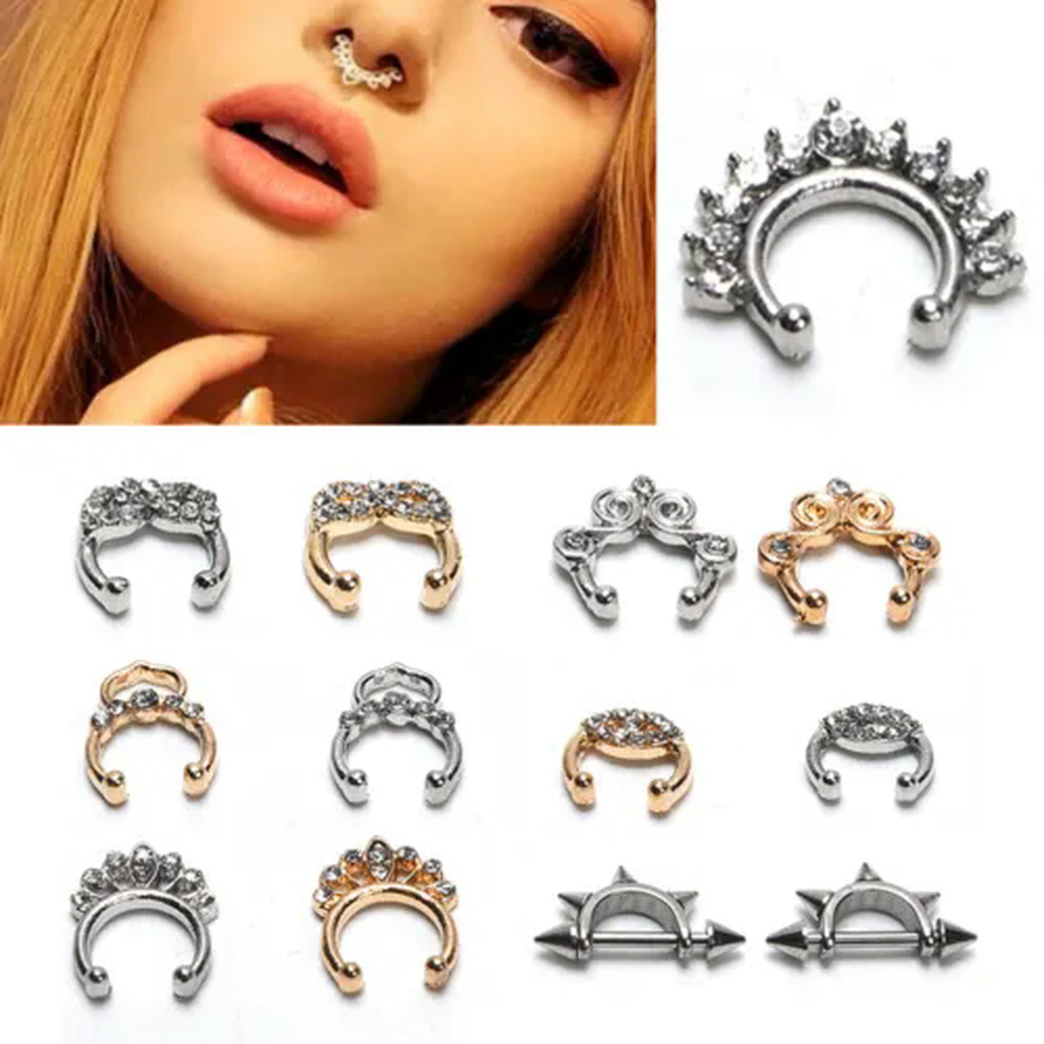 WBQF Fake Unisex Septum Clicker Nose Ring Non Piercing Hanger Clip On ...