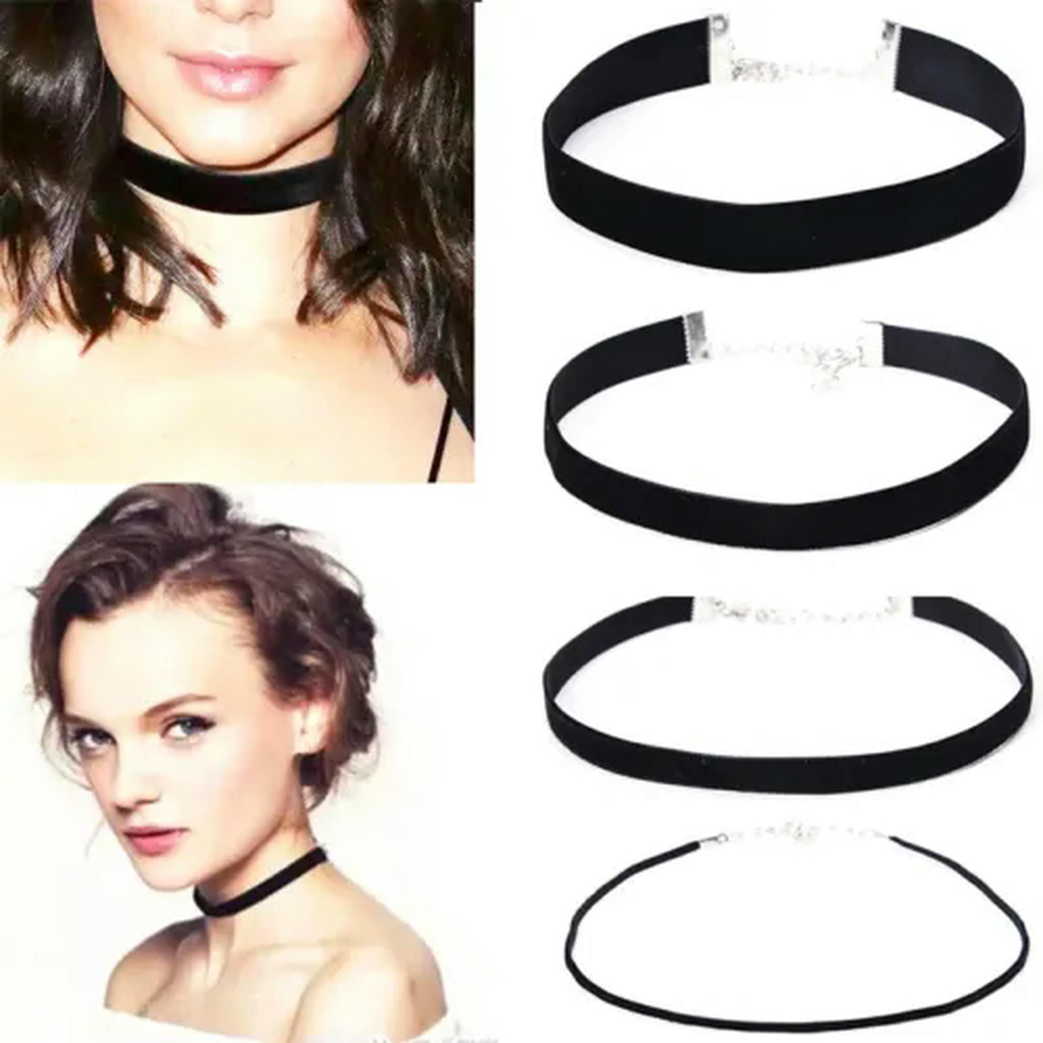 WBQF Fashion Black Velvet Choker Necklace Ribbon For Goth Women's Neck ...