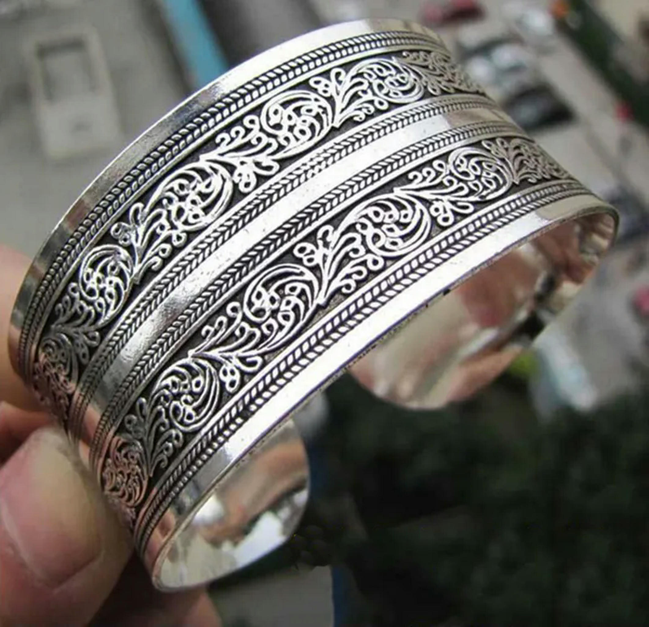 WBQF Fashion Women Chinese Totem Bangle Cuff Bracelet Tibetan Tibet ...