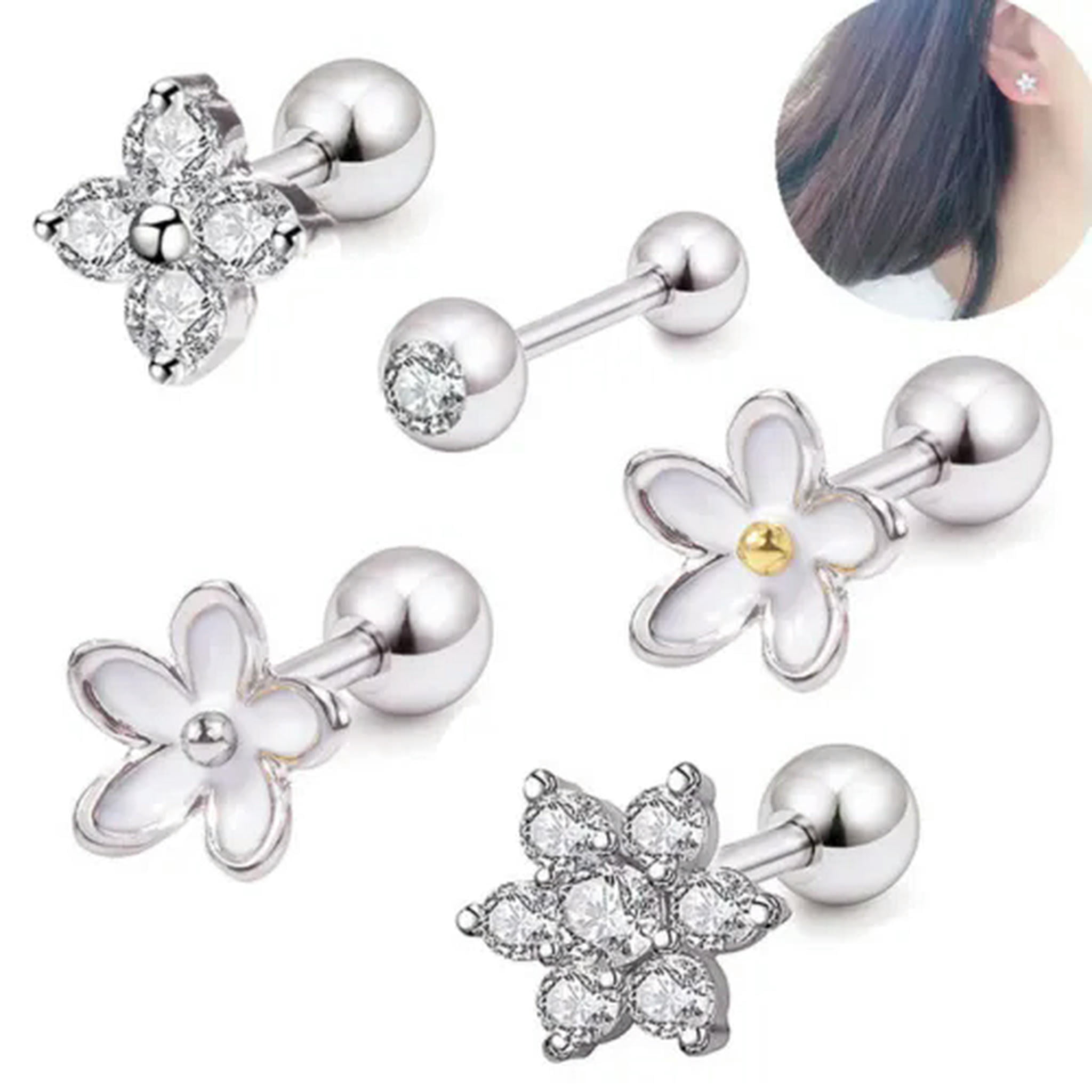 WBQF Flower Helix Tragus Cartilage Piercing Stud Earrings Ear Ring ...
