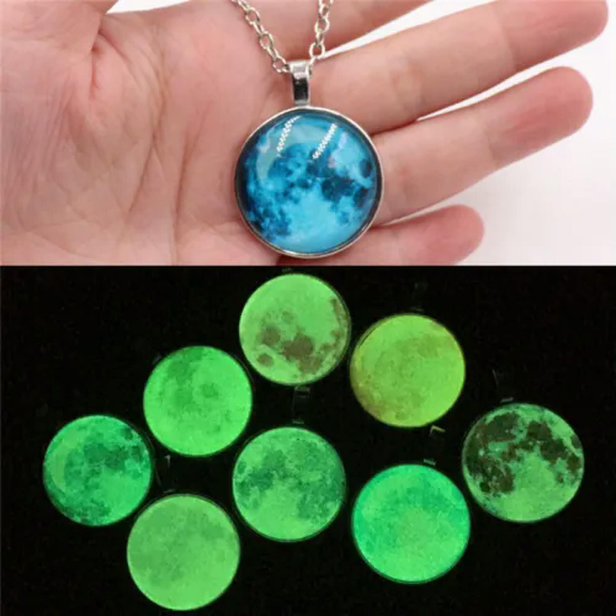 WBQF Full Moon Rising Moon Pendant Necklace Glow In The Dark Luminous Chain Women ~;z-Rose ...