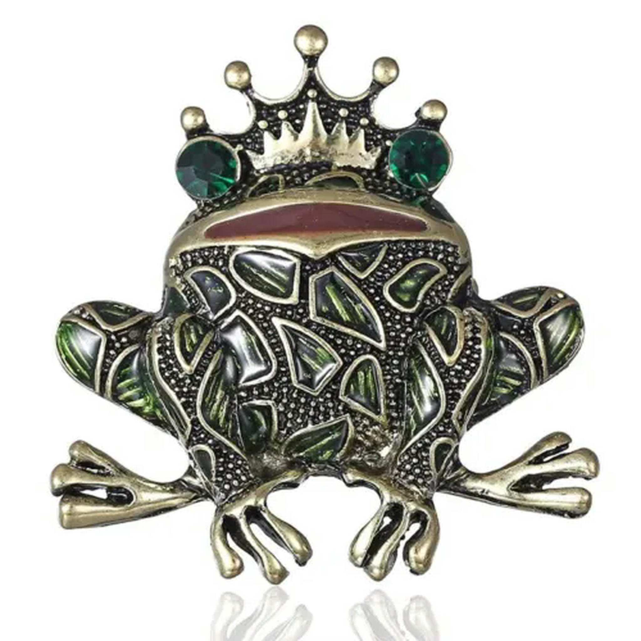 WBQF Green Eyed Frog Brooch Vintage Rhinestone Enamel Crown Toad Animal ...
