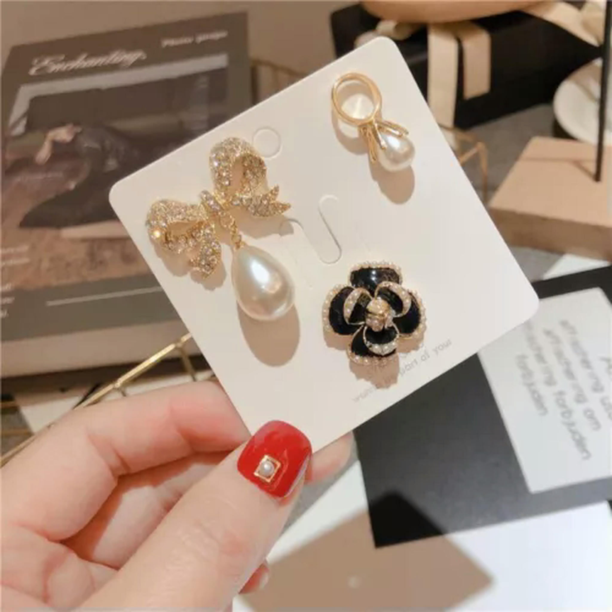 WBQF Luxury Camellia Flower Brooch Fashion Bow Knot Crown Pearl Rose ...