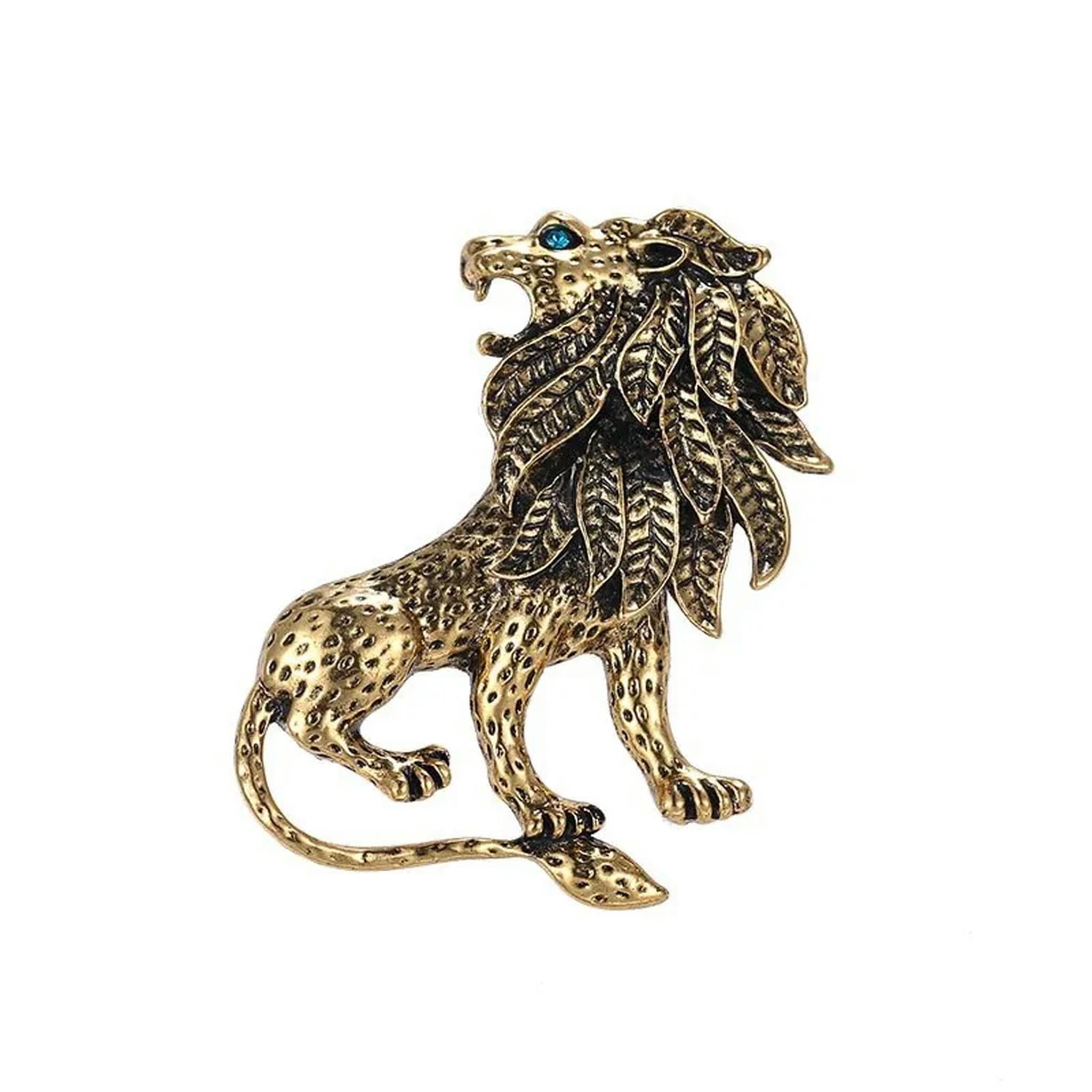 WBQF New Arrival Antique Gold Color Lion Brooch Pins For Men Suit Dress ...