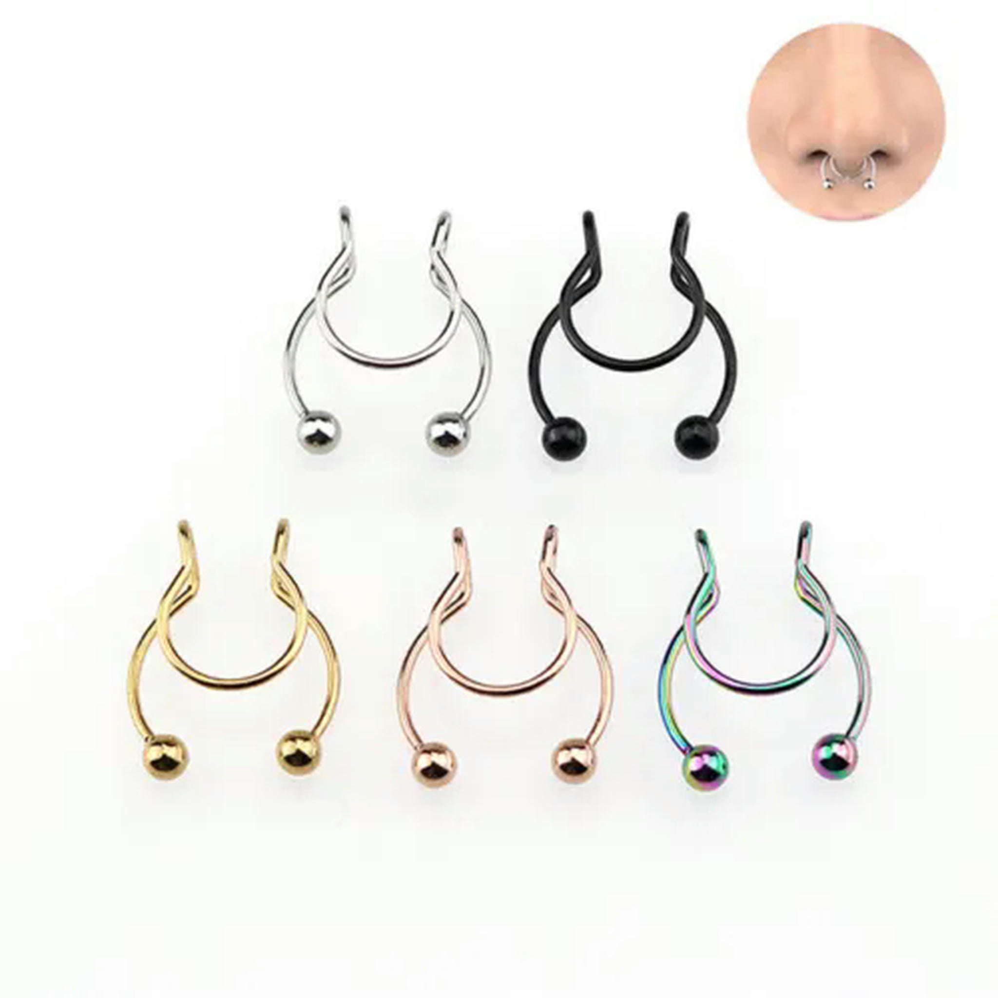 WBQF Nose Hoop Ring Clicker Jewelry Gem Nose Clip Cuff Non Piercing ...
