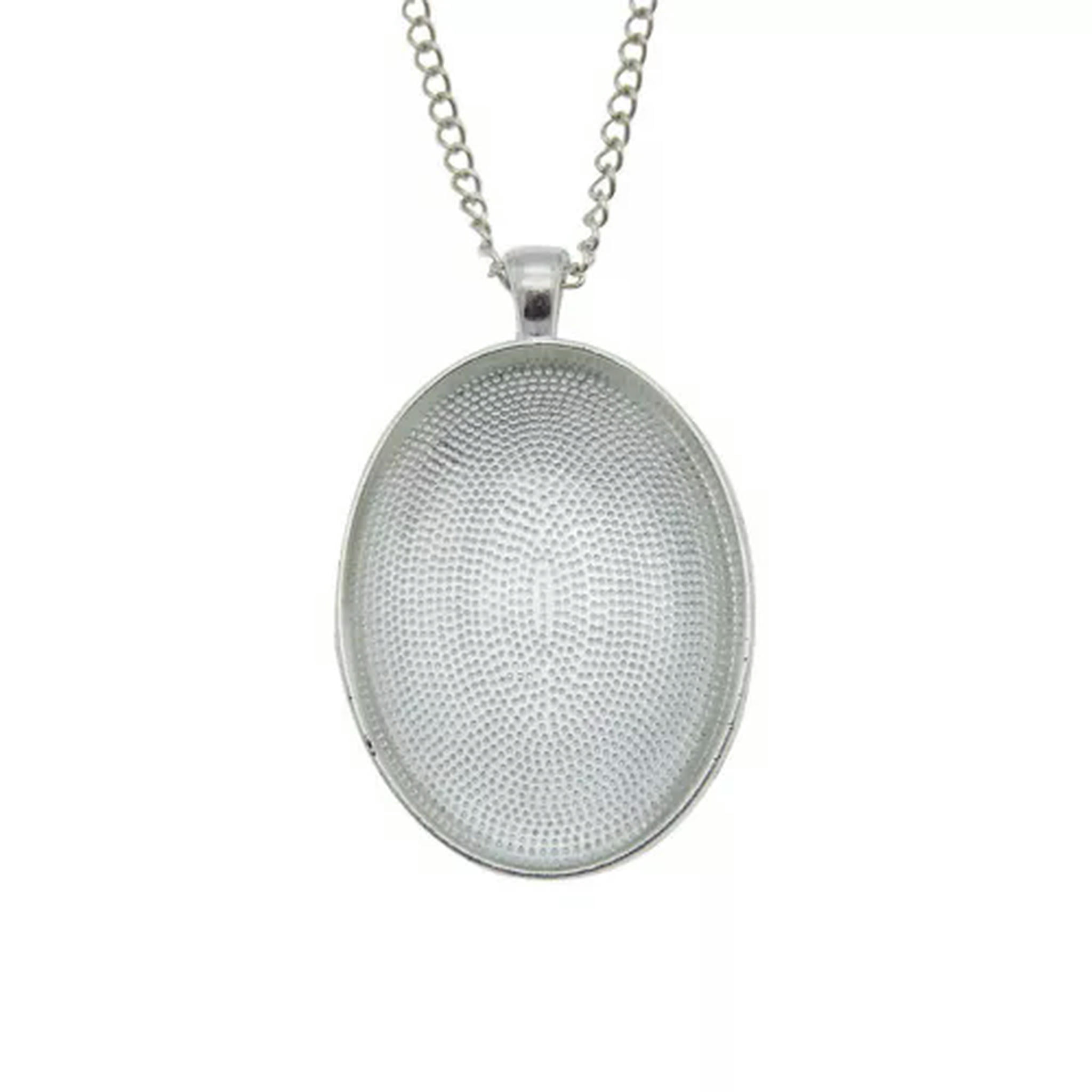 WBQF Oval Metal Bezel Frame Glass Dome Cabochon Pendant Necklace DIY ...