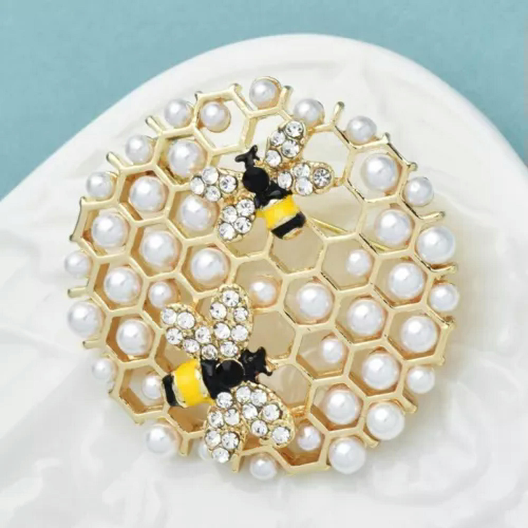 WBQF Pearl Bee Honeycomb Brooche Insect Pins Women Men Luxury Coat ...