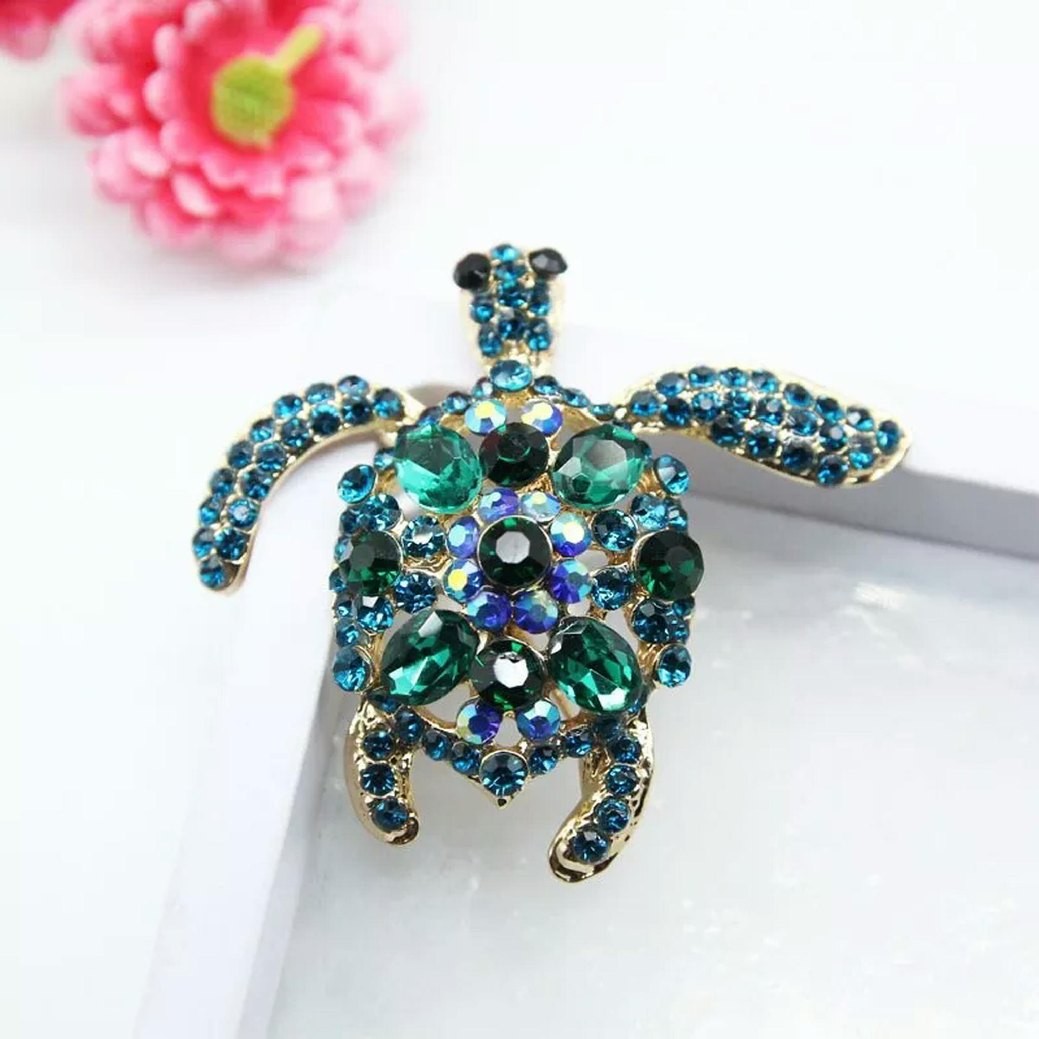 WBQF Retro Boho Natural Green Blue Stone Turtle Brooch Pins Women ...
