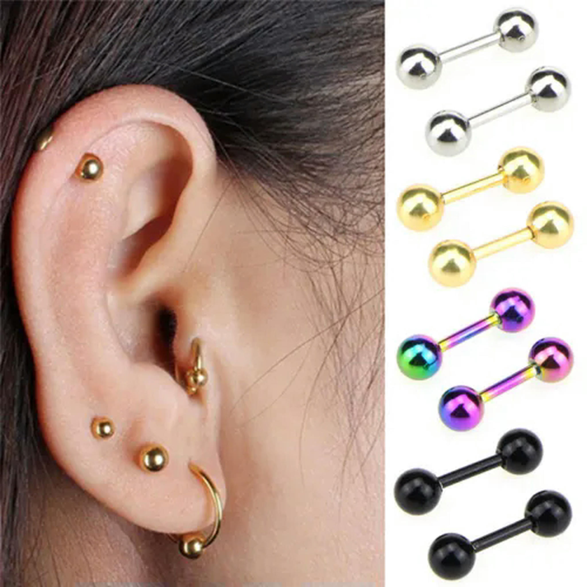 WBQF Stainless Steel BarBeIl Ear Cartilage Tragus Helix Stud Bar ...