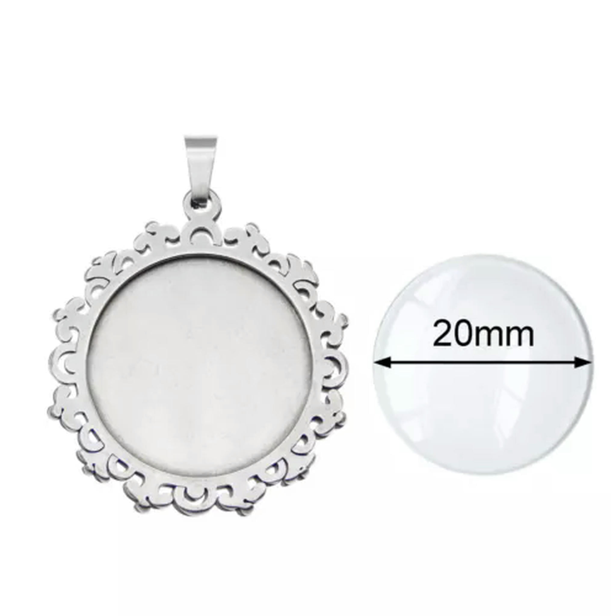 WBQF Stainless Steel Mixed Size Round Bezel Glass Cabochon Charms ...