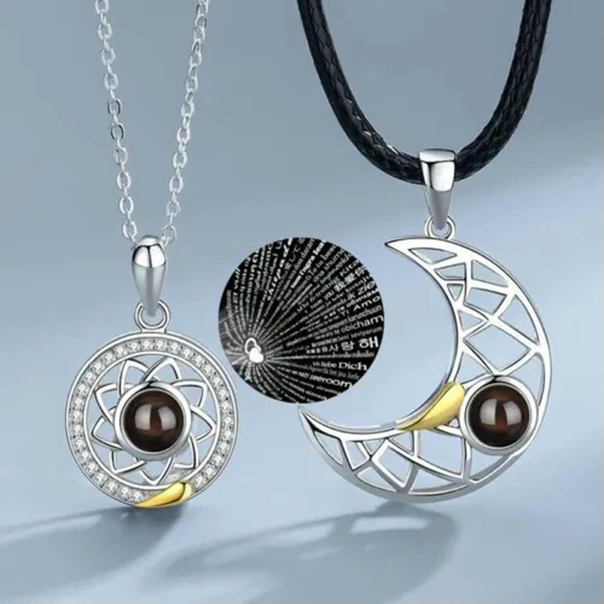 WBQF Sun and Moon Projection Necklace I Love You In 100 Languages ...
