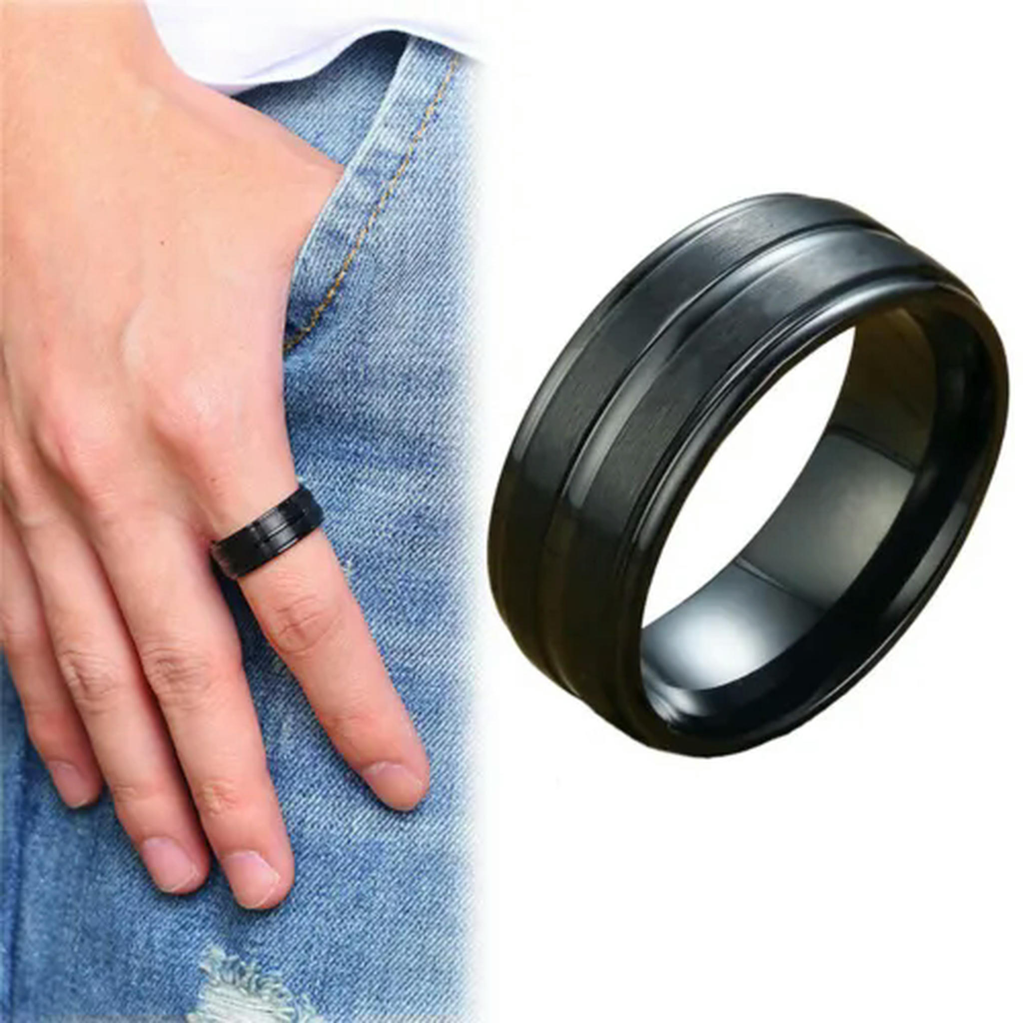 WBQF Titanium Steel Men's Black Matte Surface Rings Customized ...