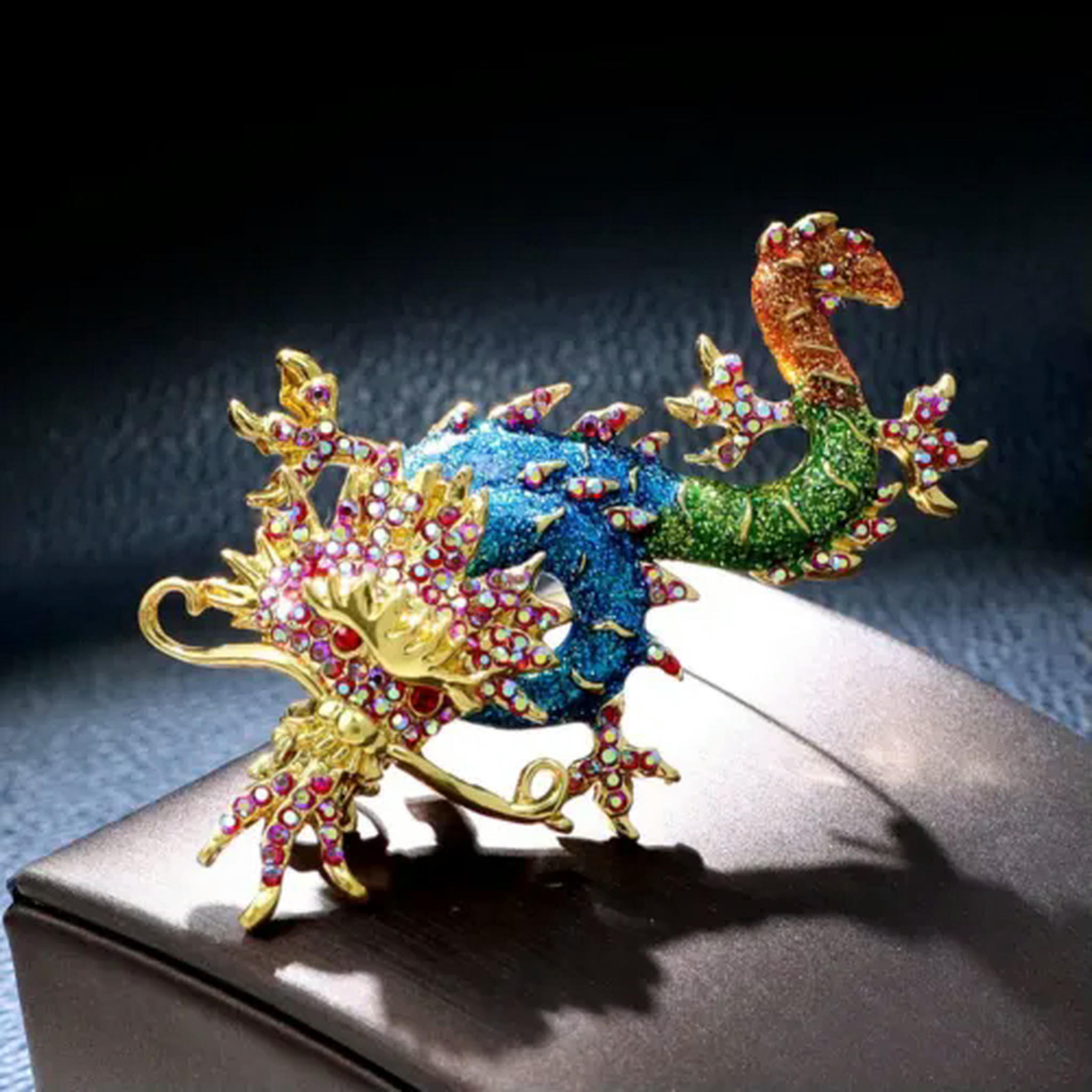WBQF Vintage Casual Women Men Dragon Crystal Enamel Brooches Badges ...