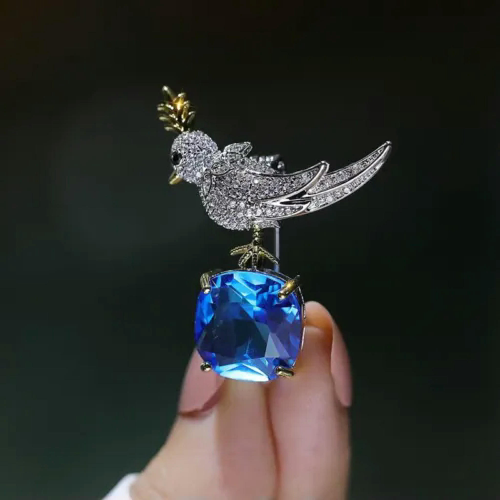 WBQF Vintage Luxury Blue Crystal Bird Brooch Charm Brooches for Women ...