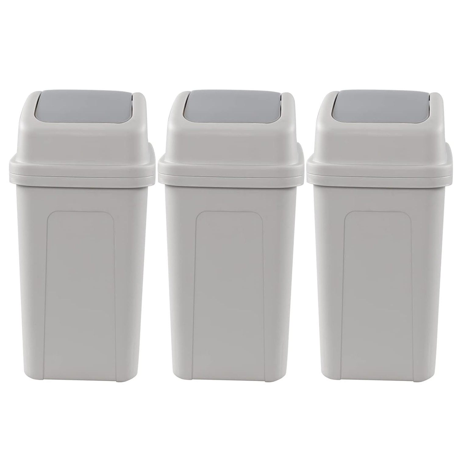 WBTAYB 15 Liters Plastic Trash Can with Swing Lids, Garbage Bin Set of ...