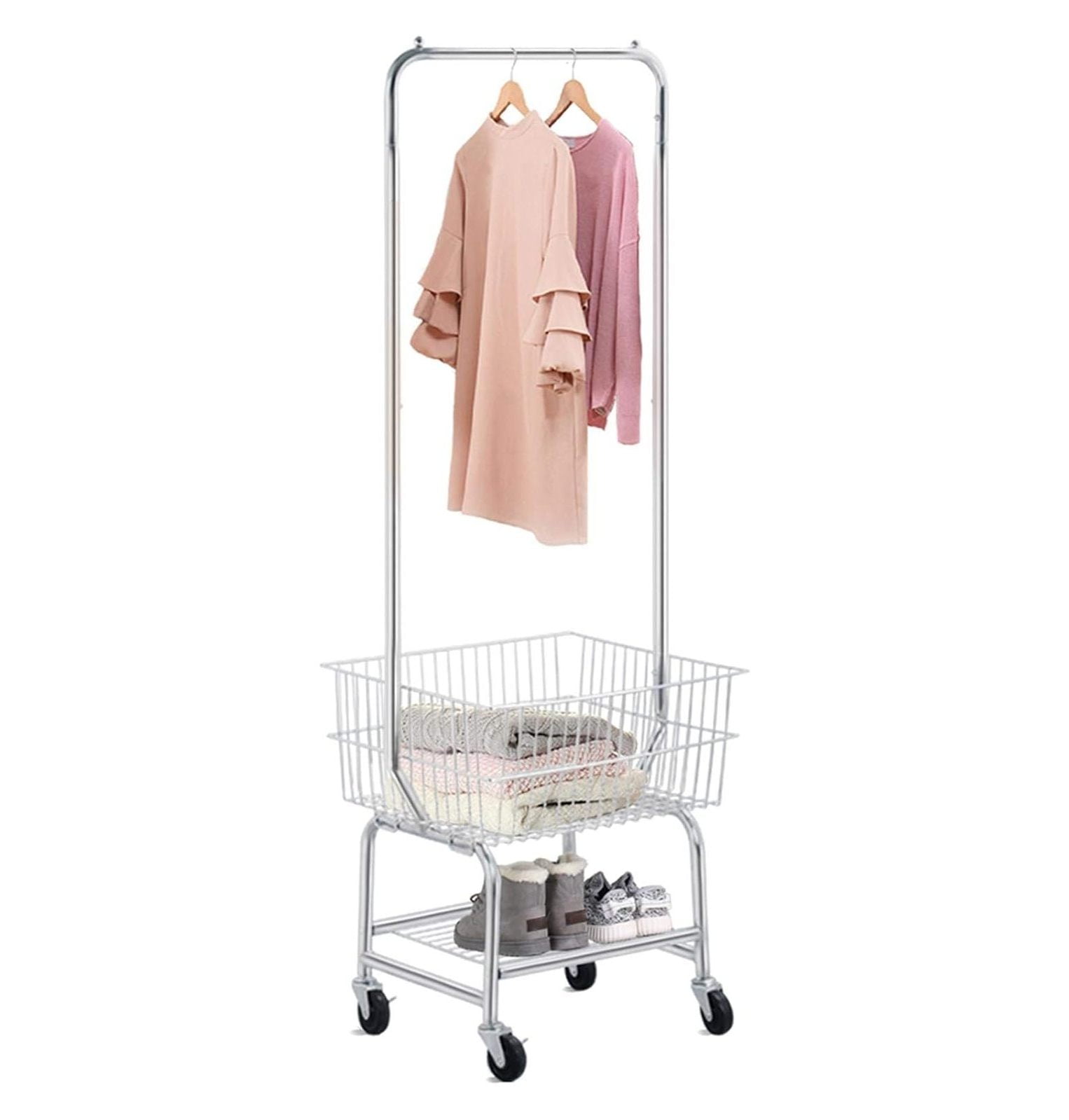 WBTAYB Wire Rolling Laundry Cart Bulter Garment Rack,Laundry Butler ...