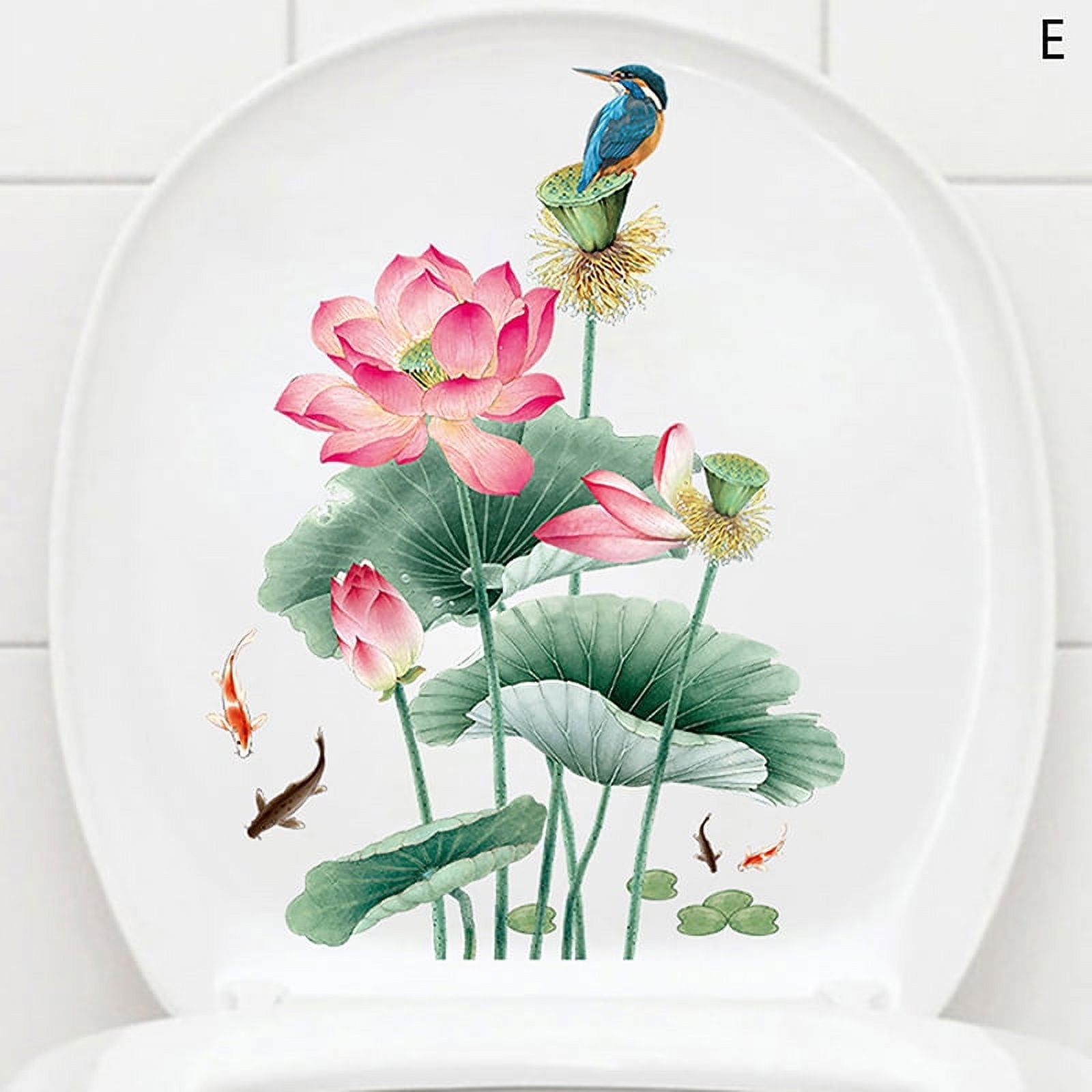 WC Stickers Toilet Plant Floral Wall Sticker For Bathroom Toilet Lid ...