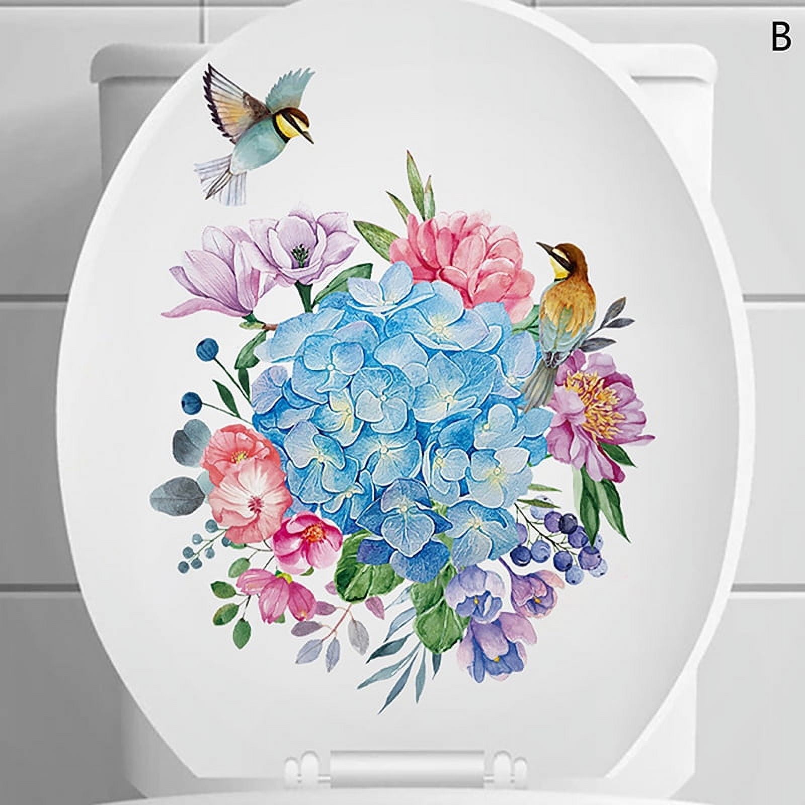 WC Stickers Toilet Plant Floral Wall Sticker For Bathroom Toilet Lid ...