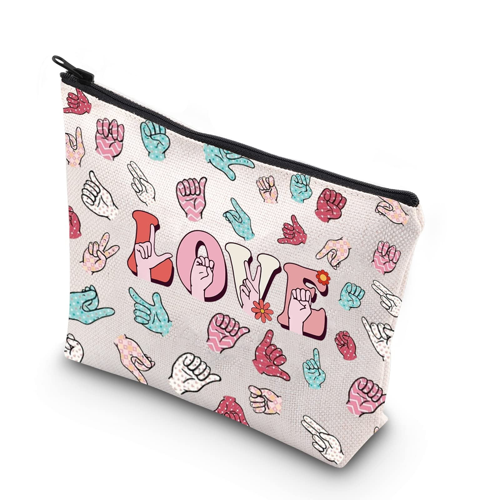 WCGXKO Sign Language Heart Makeup Bag Asl Gift Asl Interpreter Deaf ...