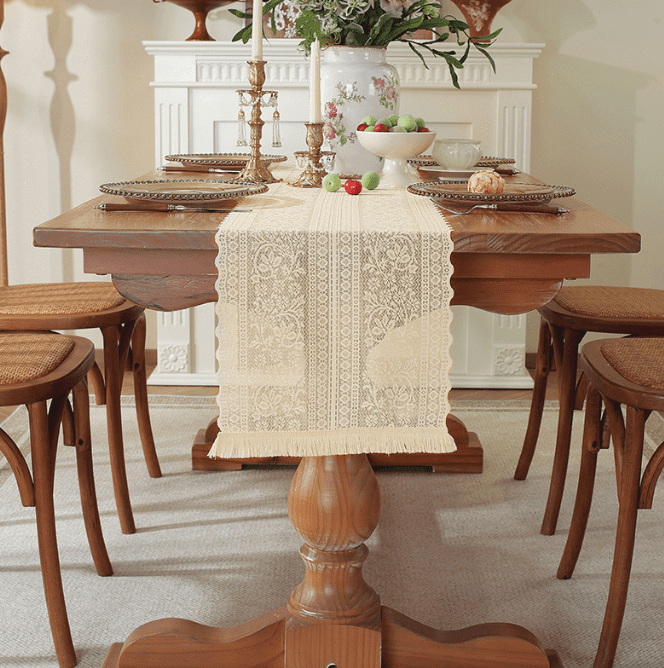 WCHUANG 2 Pack Beige Crochet Lace Rectangular Table Runner Dresser ...