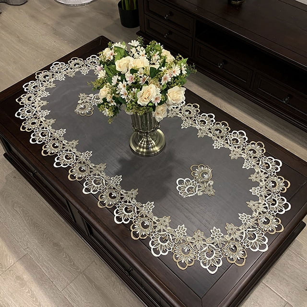 WCHUANG Embroidered Lace Table Runner, Coffee Table Runner Placemat ...