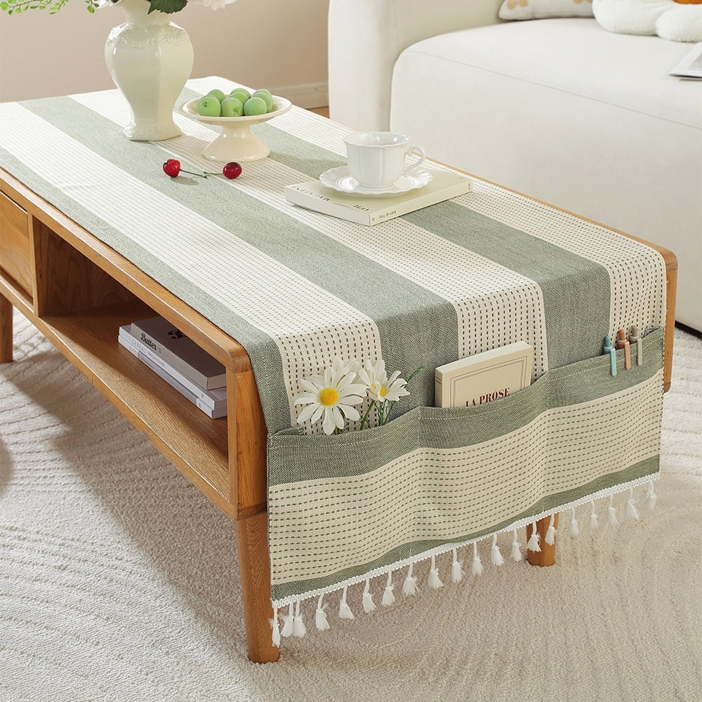 WCHUANG Linen Tassel Coffee Table Tablecloth Living Room Rectangular ...