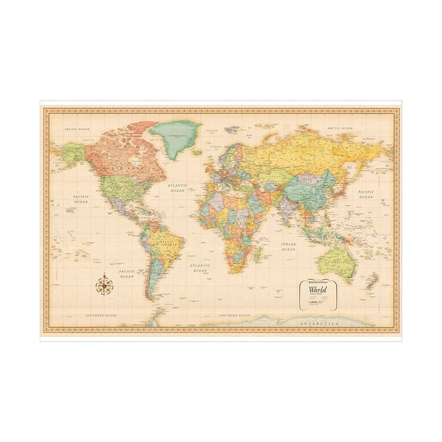 WCIC 5X3ft World Map Retro Wall Large Poster Prints background Home ...