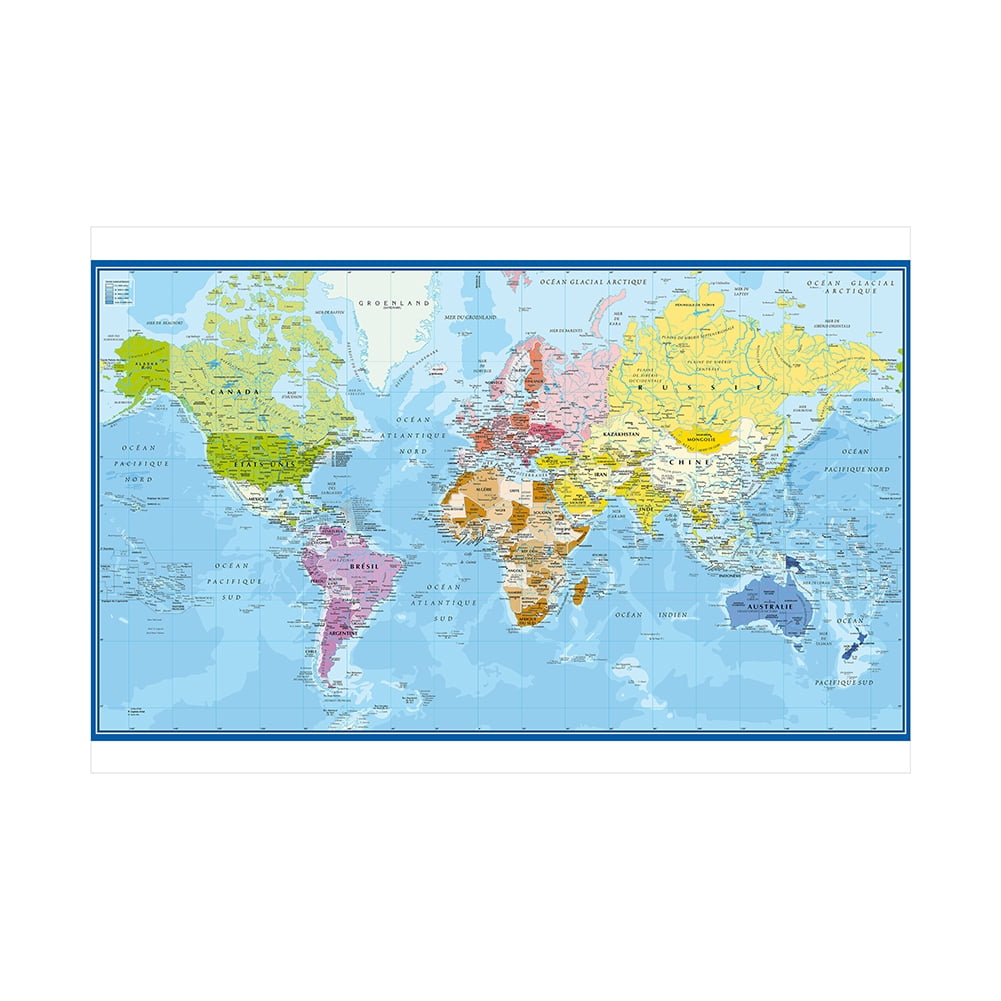 WCIC Large World Map French Series Poster Vinyl Laminated Print Paint ...
