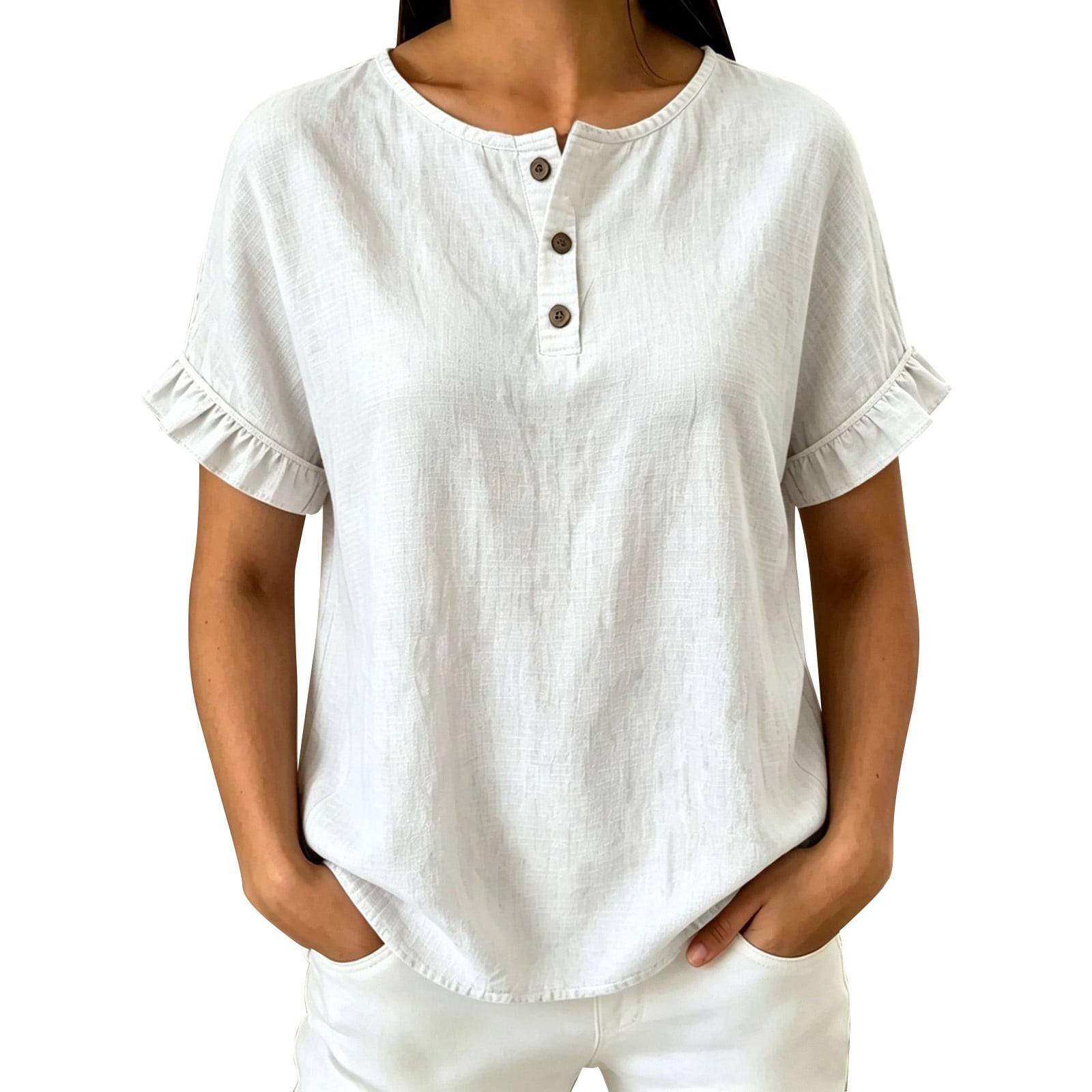 WCJM 2026 Spring Summer Womens Blouse 3 Button Convertible Collar Half ...