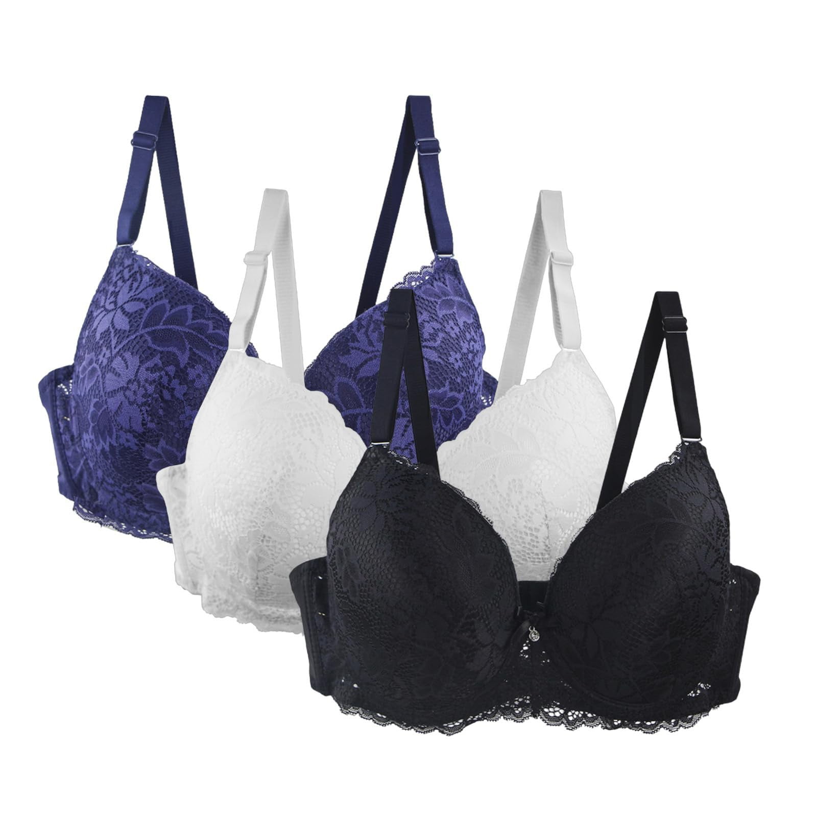 WCJM Blue Pack Of 3 Women's Bra Set Lace Up Bra Set Comfortable Lace ...