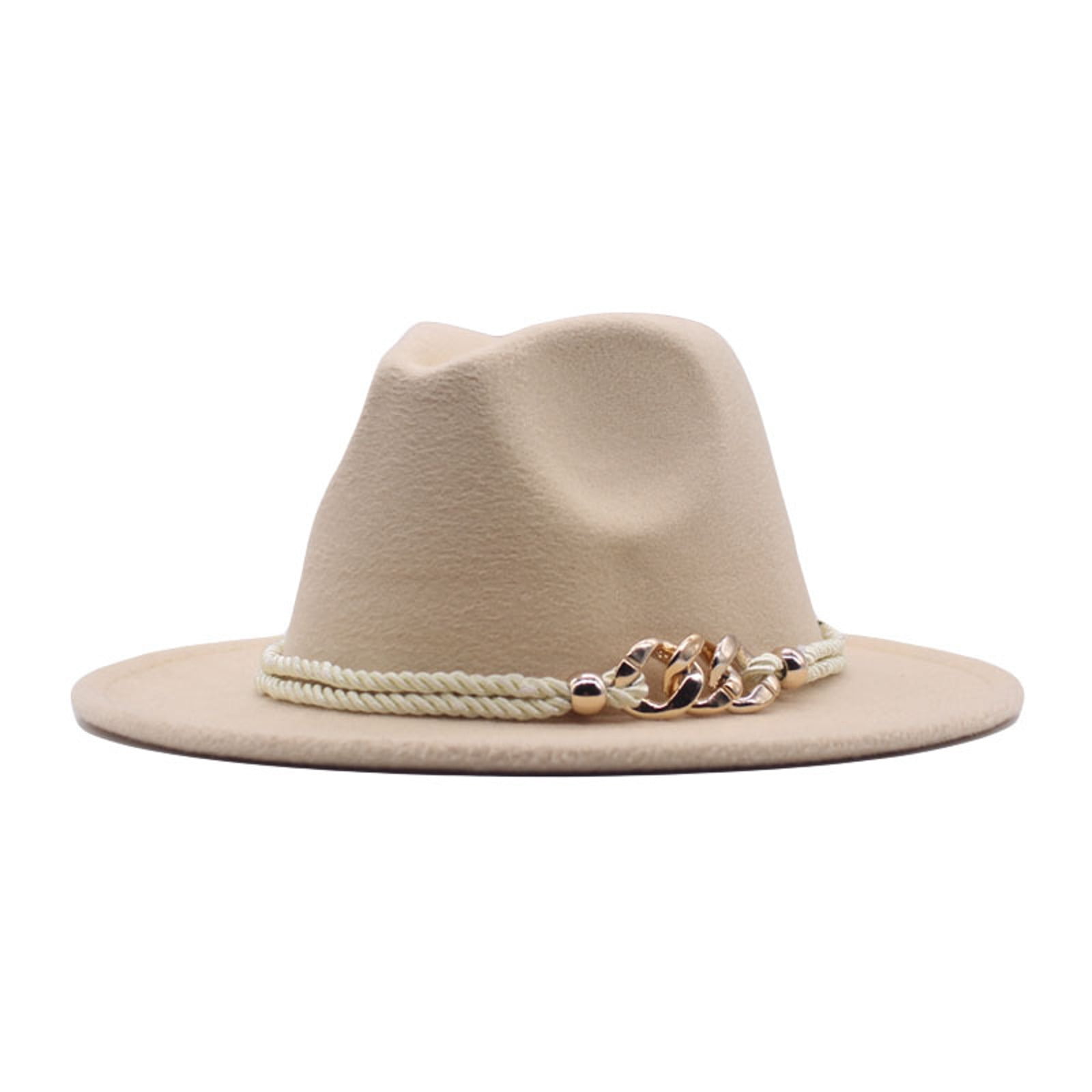 WCJM FemaleWomens Classic Wide Floppy Panama Hat Belt Buckle Wool ...