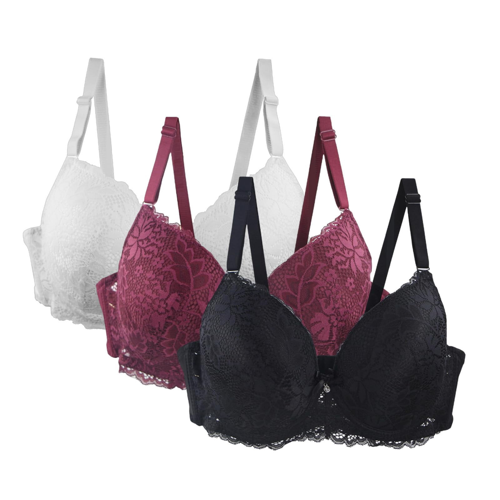WCJM Pink Pack Of 3 Women's Bra Set Lace Up Bra Set Comfortable Lace ...