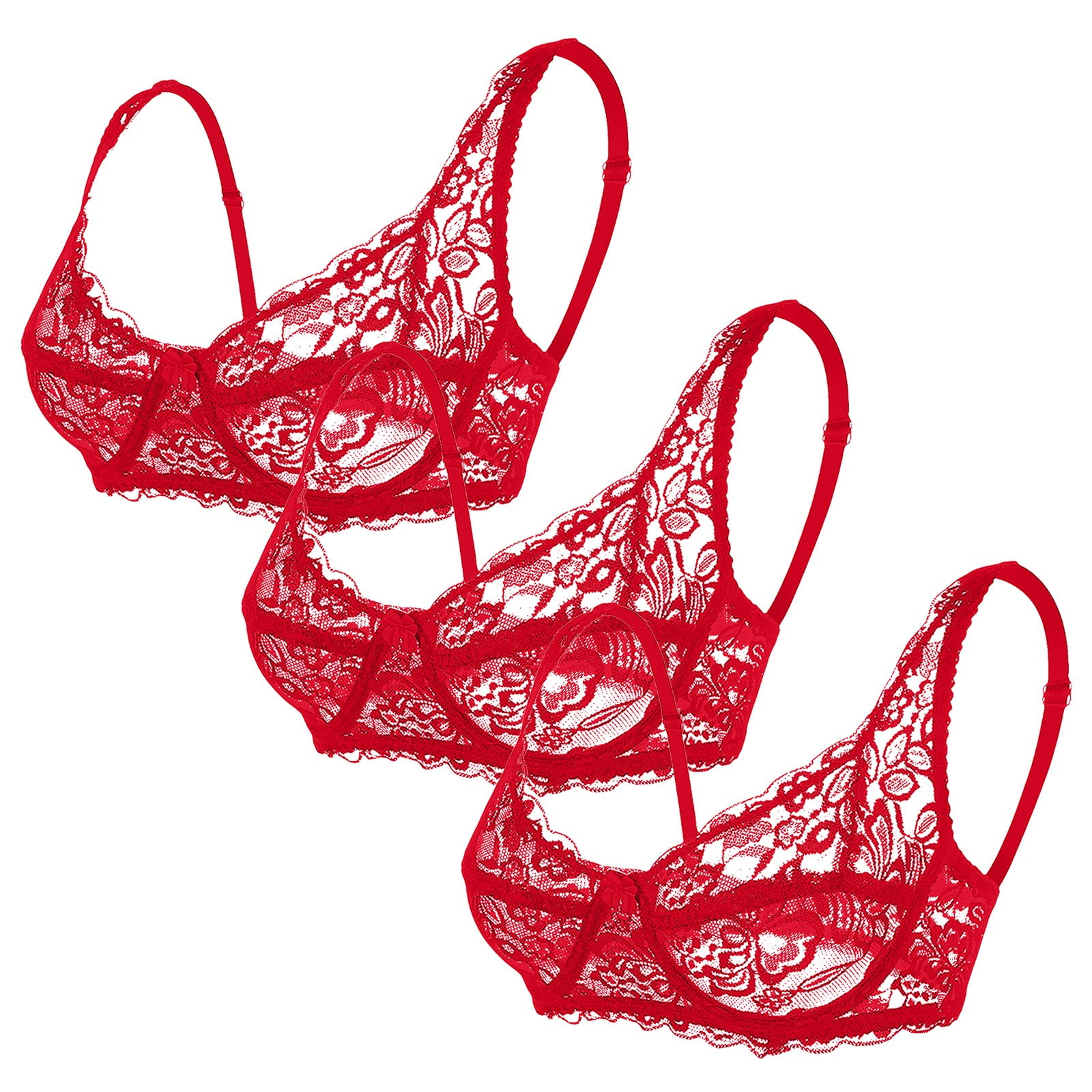 WCJM Red Women Lace Front Shaping Cup Adjustable Shoulder Strap Large ...