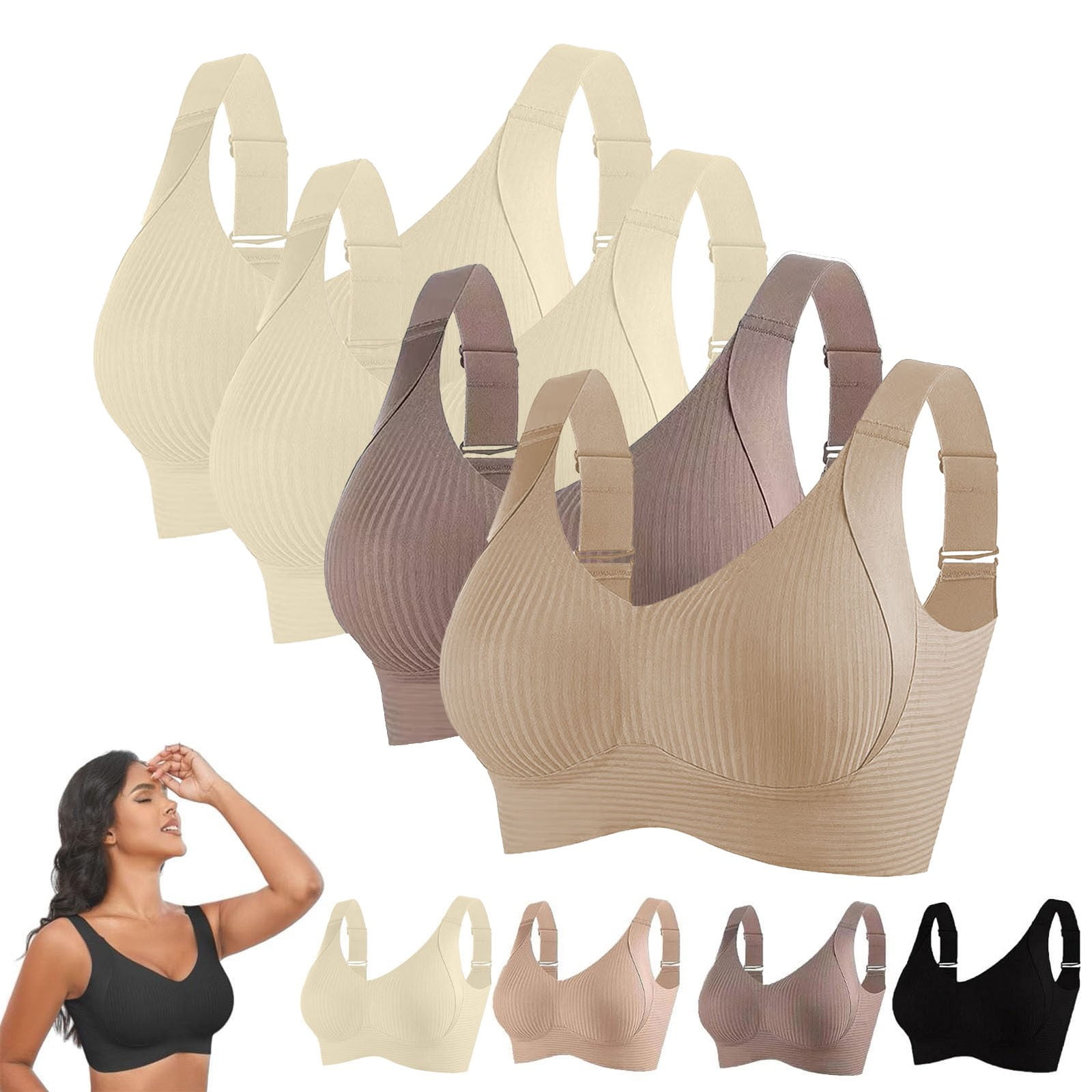 WCJM Thin Laceless Ring Comfortable Breathability Underwear Large Size Brater Buckle Female Bra ...