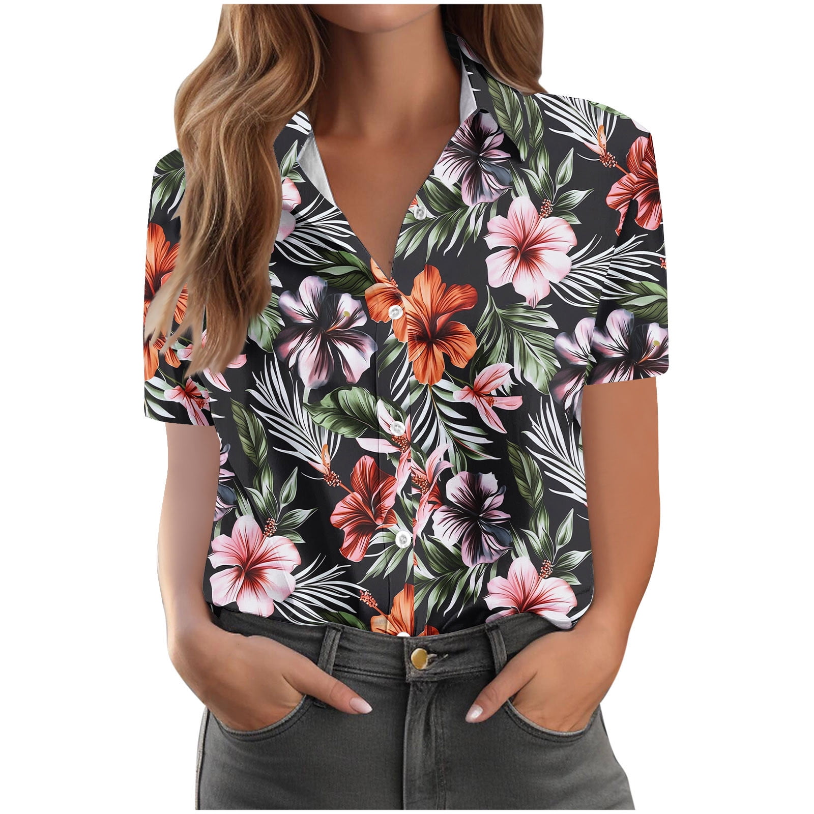 WCMZJ Hawaiian Shirts for Women Summer Beach Shirt Tropical Shirts ...