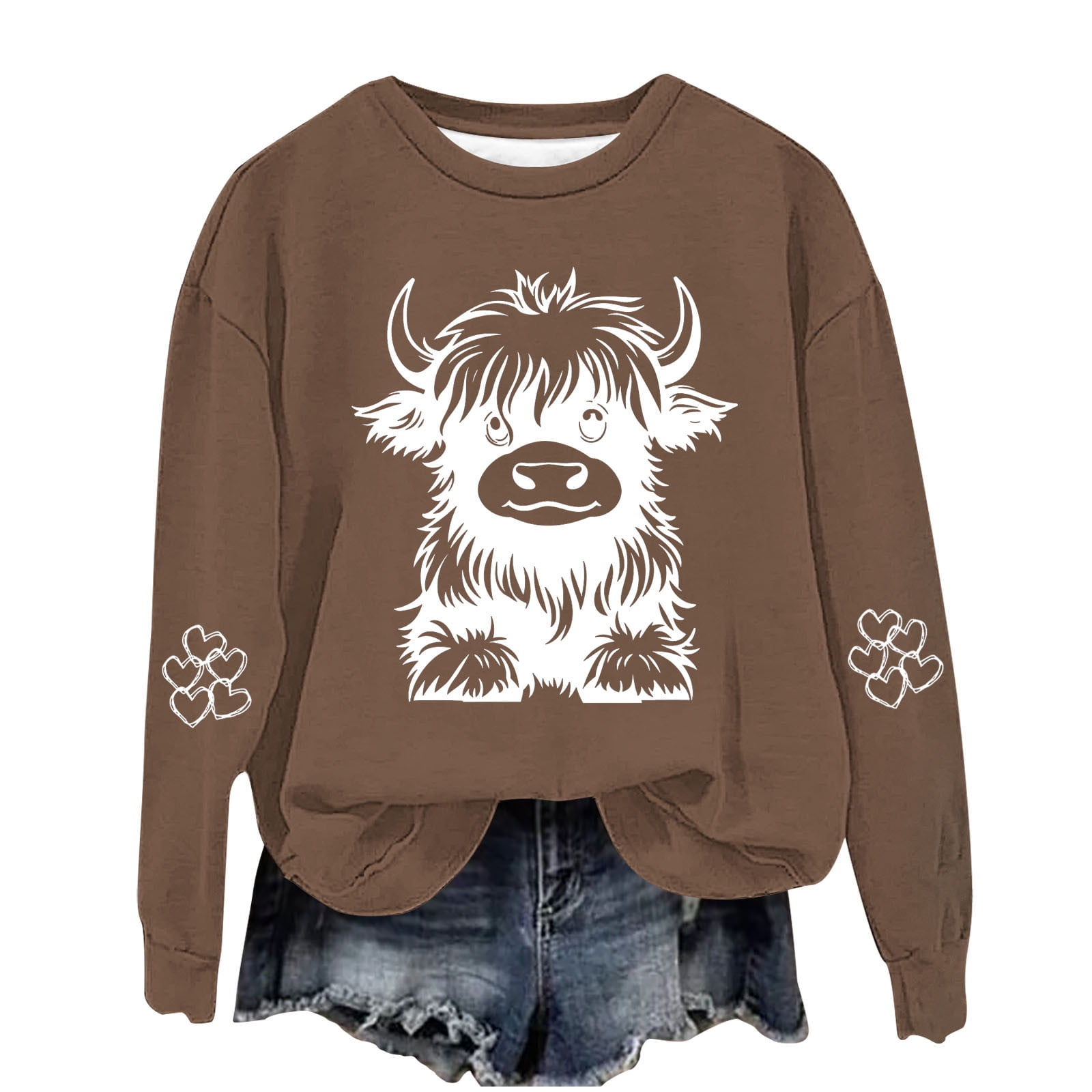 WCMZJ Highland Cow Sweatshirts for Women Long Sleeve Cow Sweatshirts ...